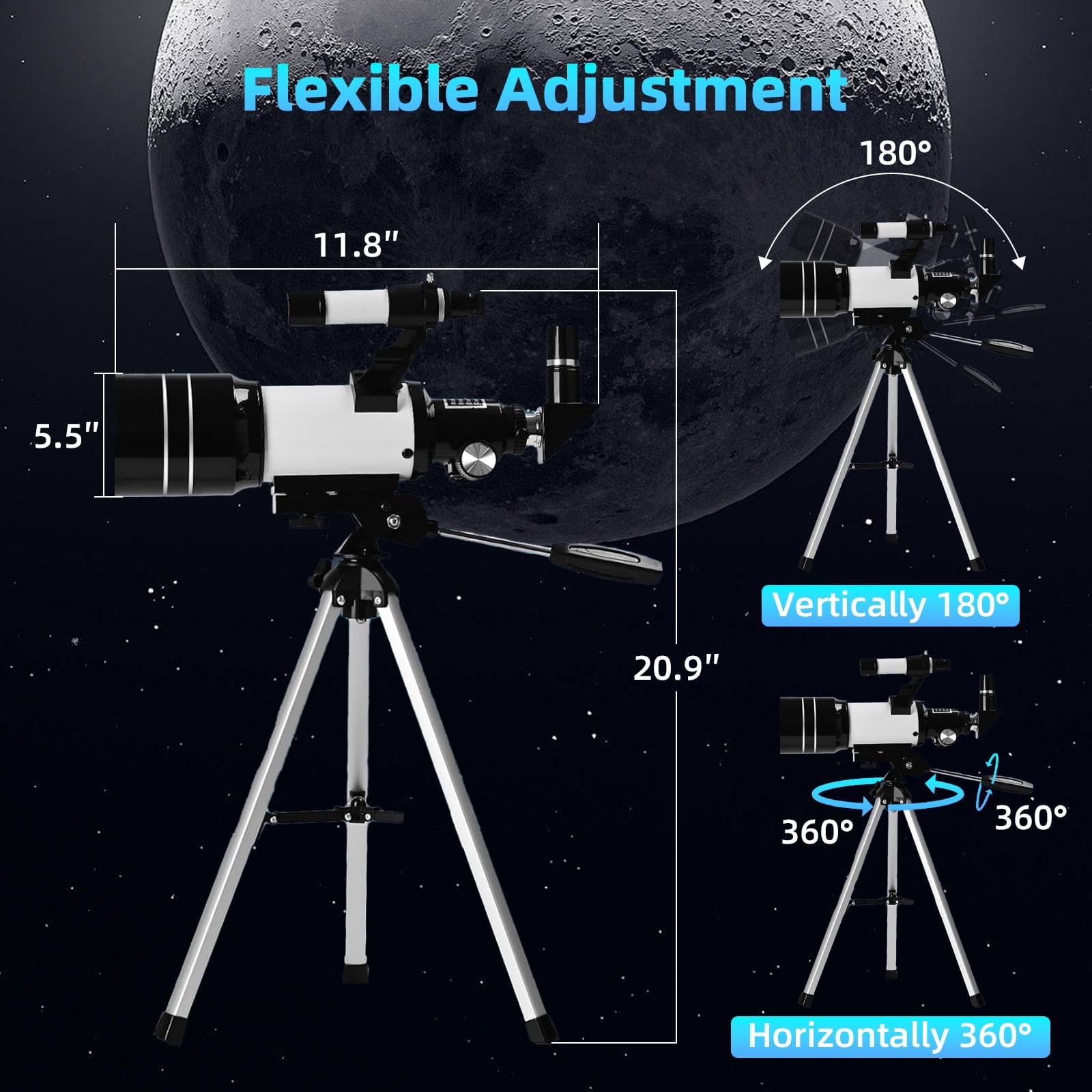 Telescope 300mm Refractor, Portable,Clear View,for Beginners with ...
