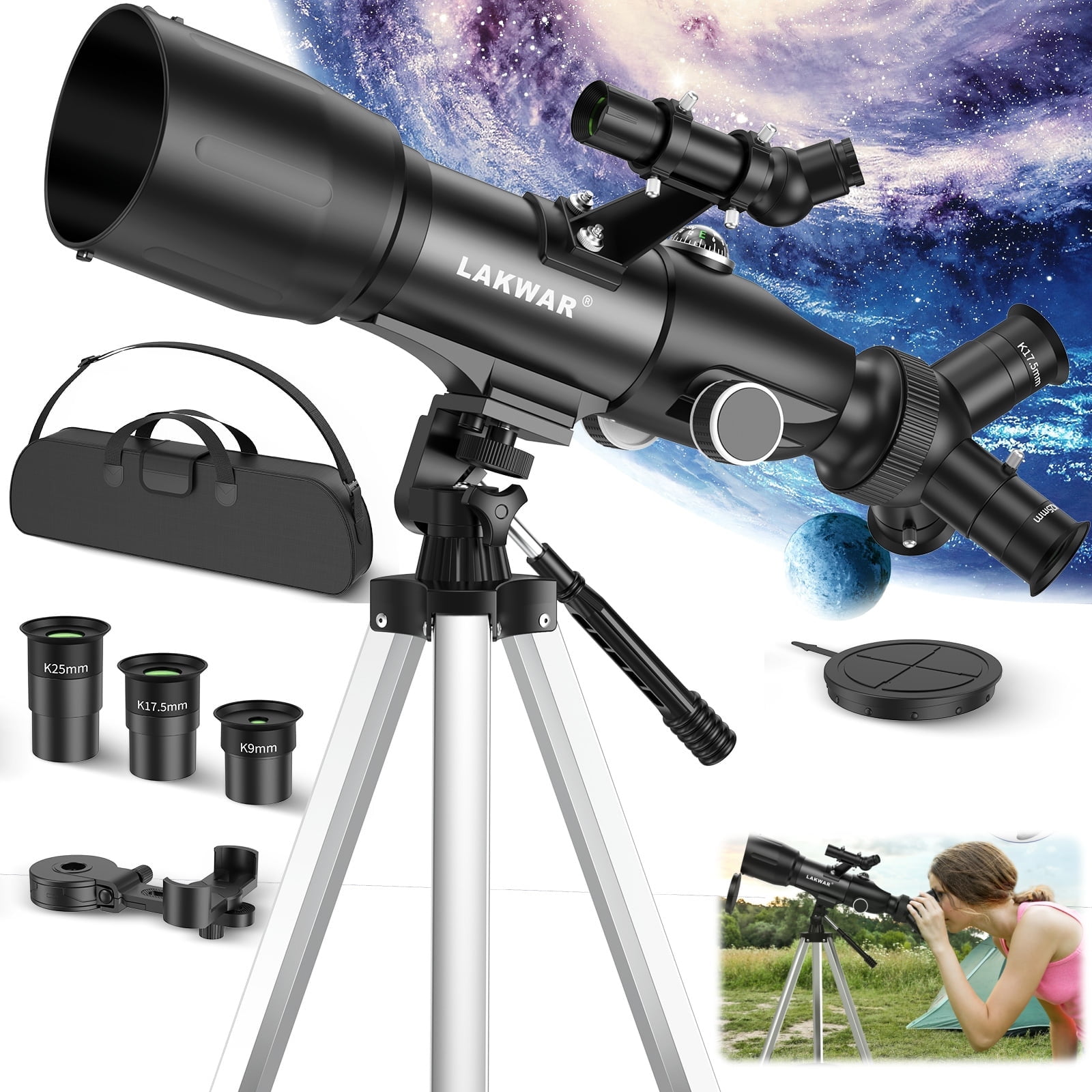 70mm Aperture 400mm Telescope for Adults & Kids with Tripod, Travel Case, Phone Adapter ...