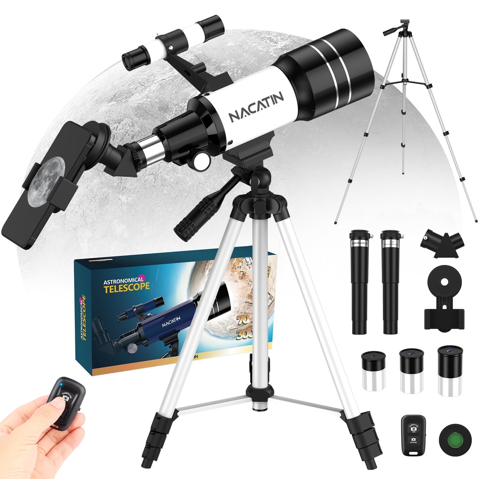 NACATIN Telescope for Kids - 70mm Aperture, Adjustable Tripod, 15X-150X ...