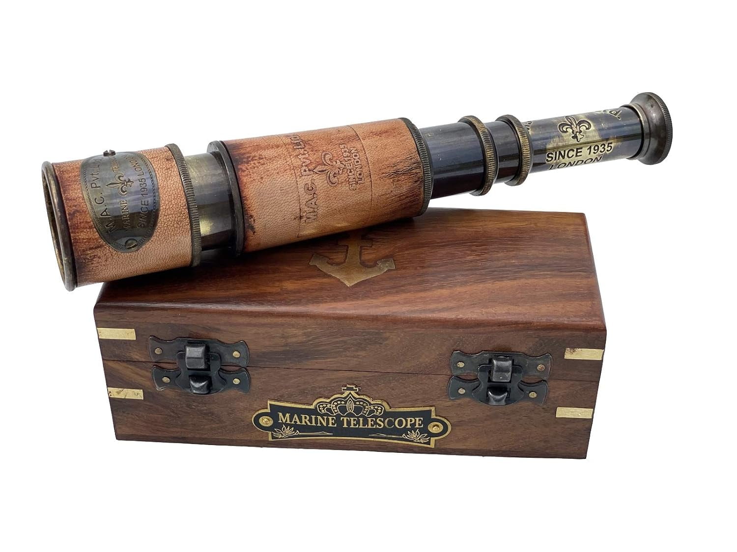 Telescope Maritime Sailors Masterpiece with Wooden Box Nautical 14 ...