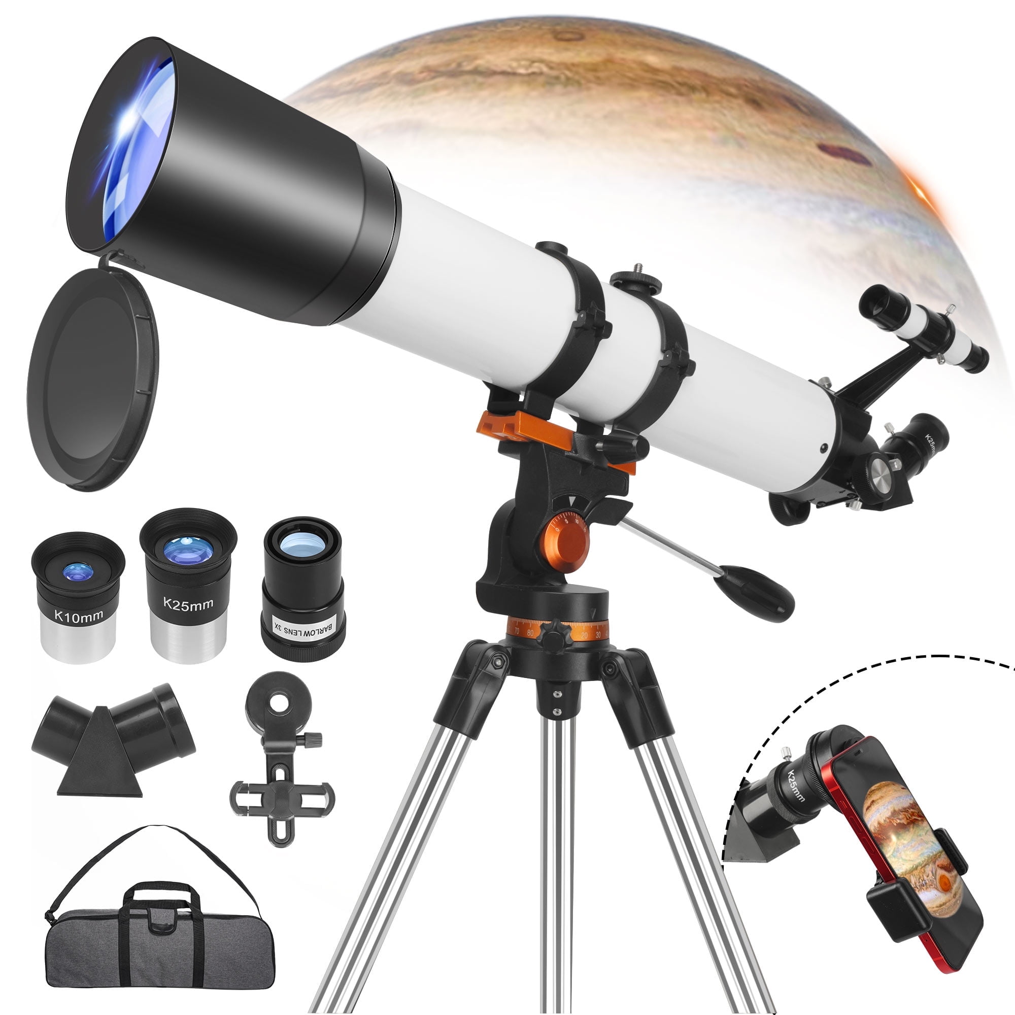 90mm Aperture Telescope For Astronomy With Az Mount Tripod And Phone