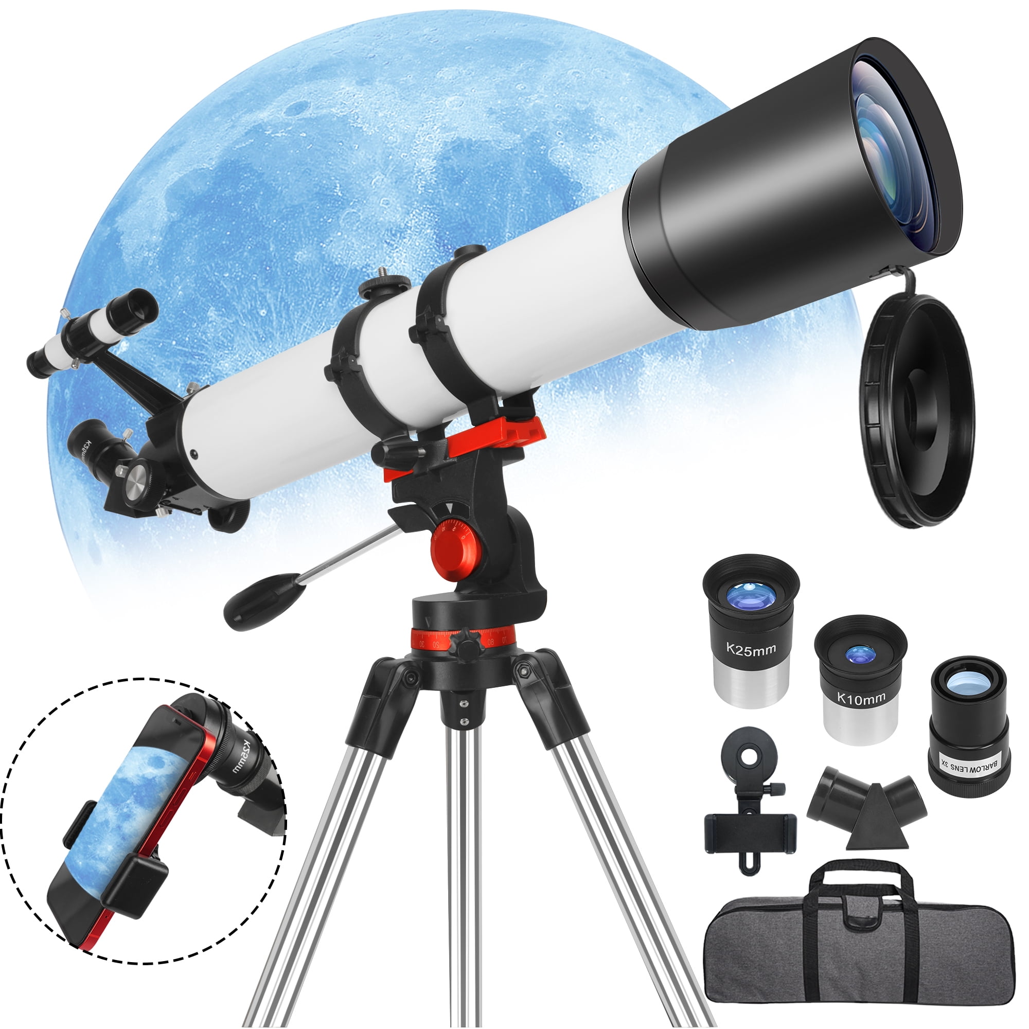 90mm Aperture Telescope for Astronomy with AZ Mount, Tripod & Phone Adapter - Walmart.com