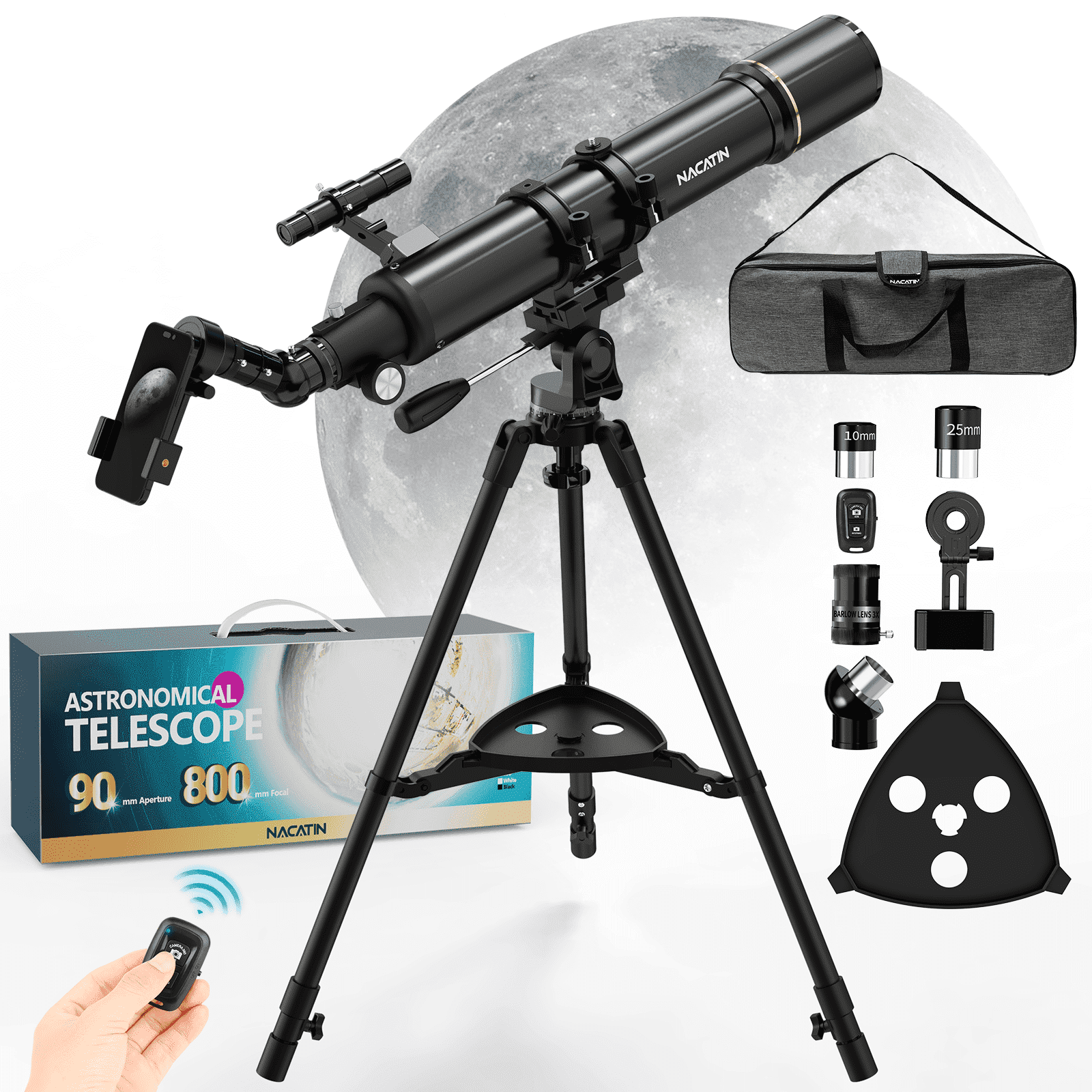 NACATIN Telescope for Adults, 90mm Aperture, 800mm Focal Length ...
