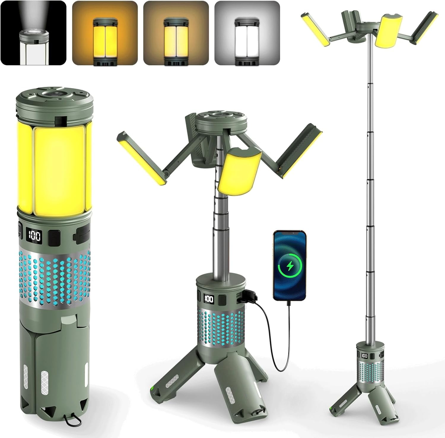 Telescopic Camping Lights, Rechargeable Camping Lights with Stand ...