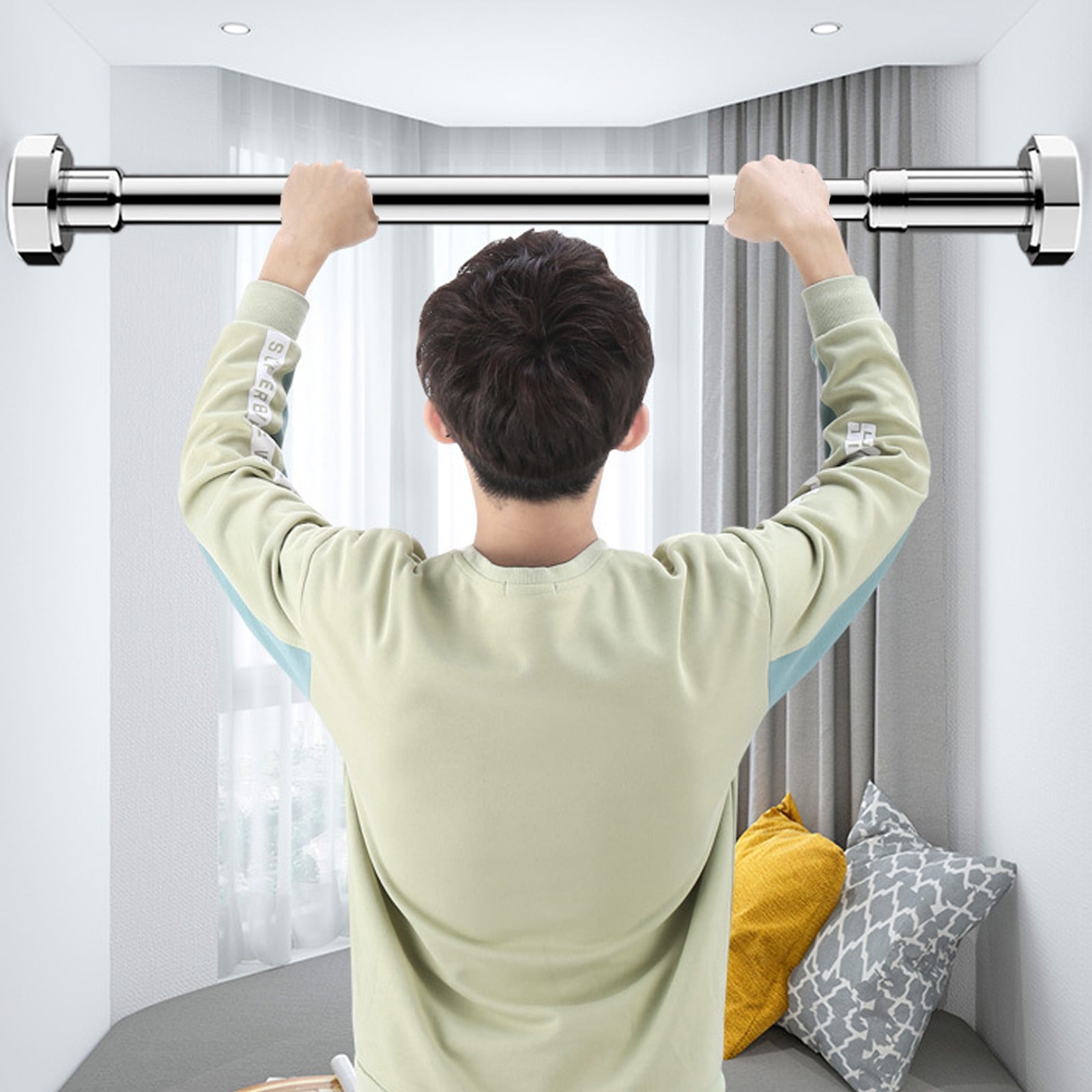 Telescopic Curtain Rod Adjustable Stainless Steel Pole | No Drilling ...