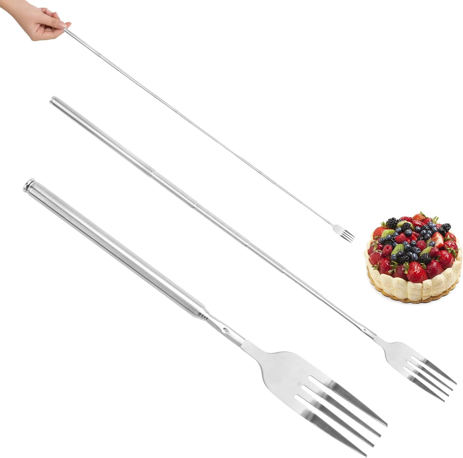 Telescopic Extendable Long Fork 64.6CM - Stainless Steel Retractable ...