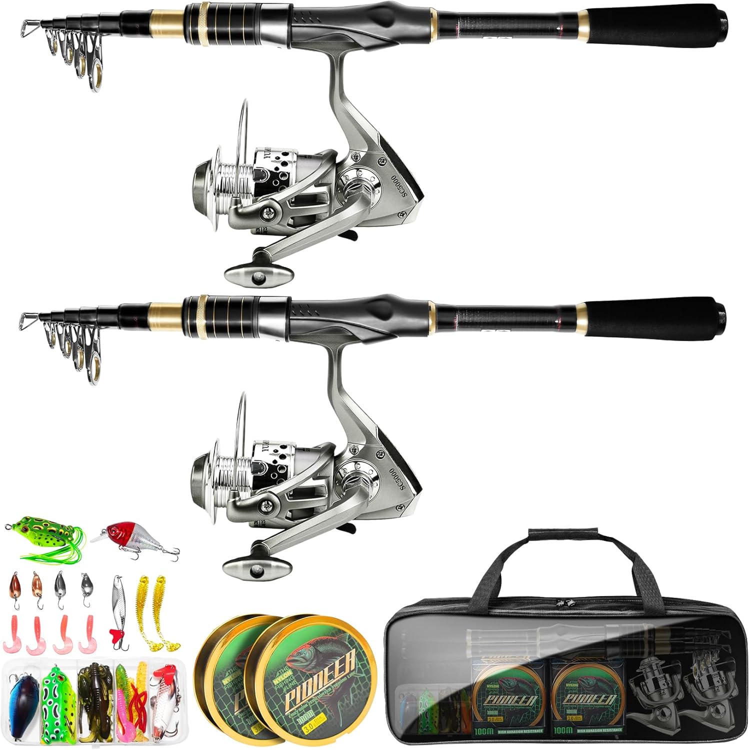 Telescopic Fishing Rod Combo - 2PCS 6.9 7.89FT Collapsible Carbon Fiber ...