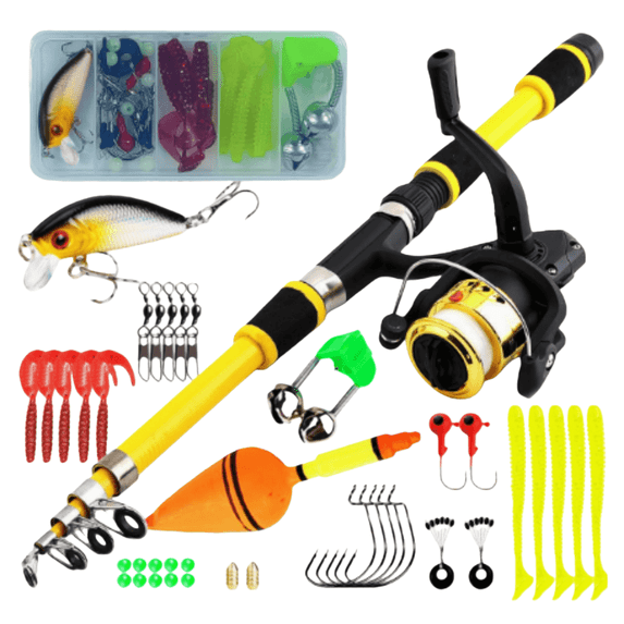 Telescopic Fishing Rod and Reel Combo 6ft Fiberglass Portable Travel ...