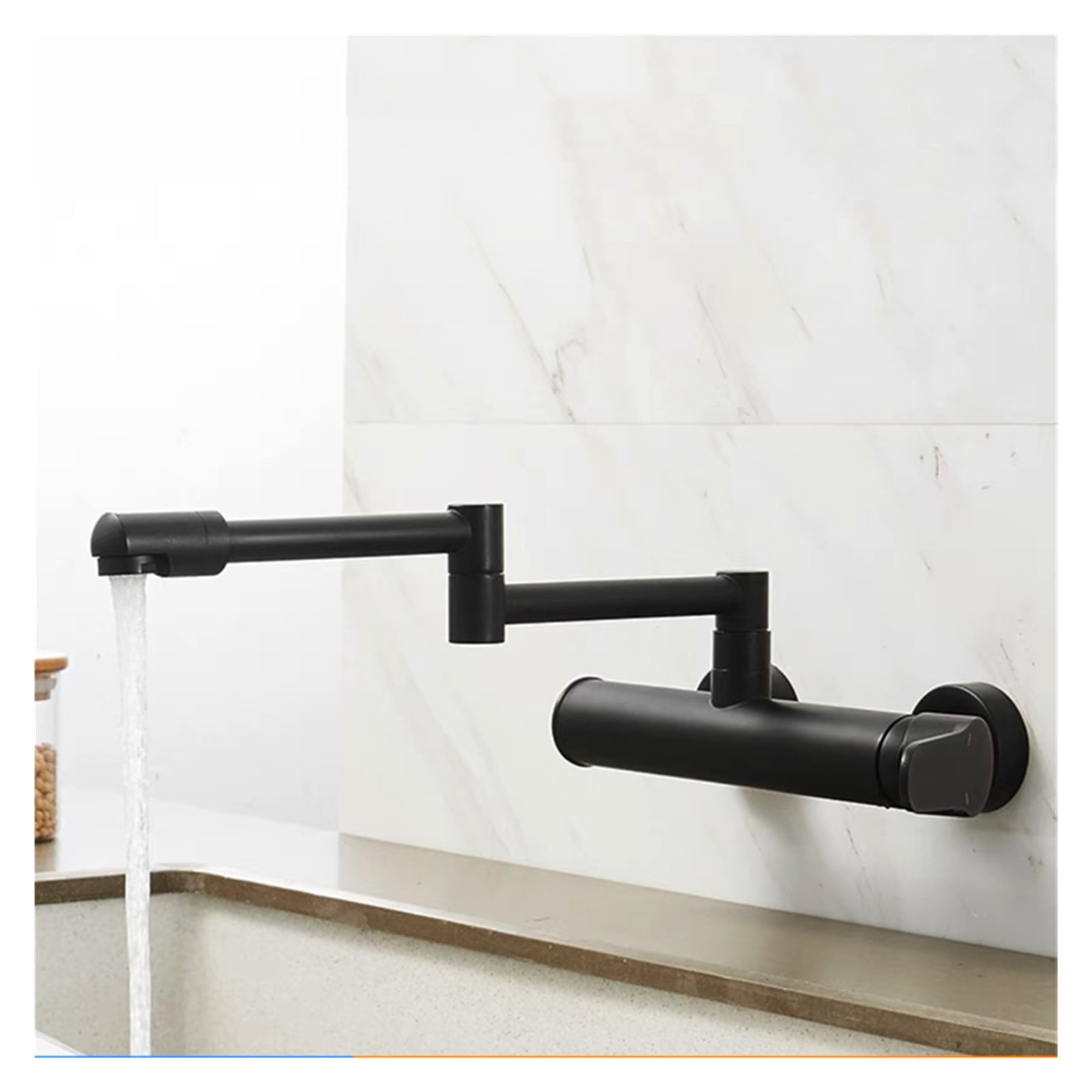 Telescopic Folding Kitchen Faucets Black Brass 360 Rotate Wall Mounted ...