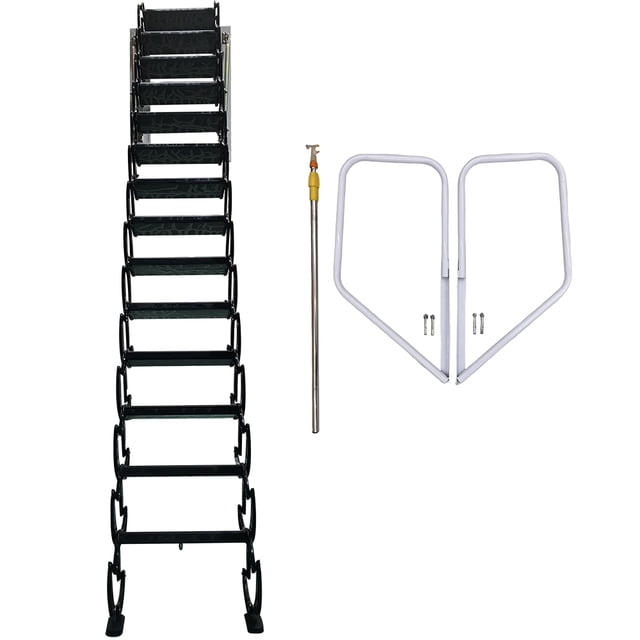 Telescopic Folding Ladder 3.5M Black Wall-Mounted Aluminum-Magnesium ...