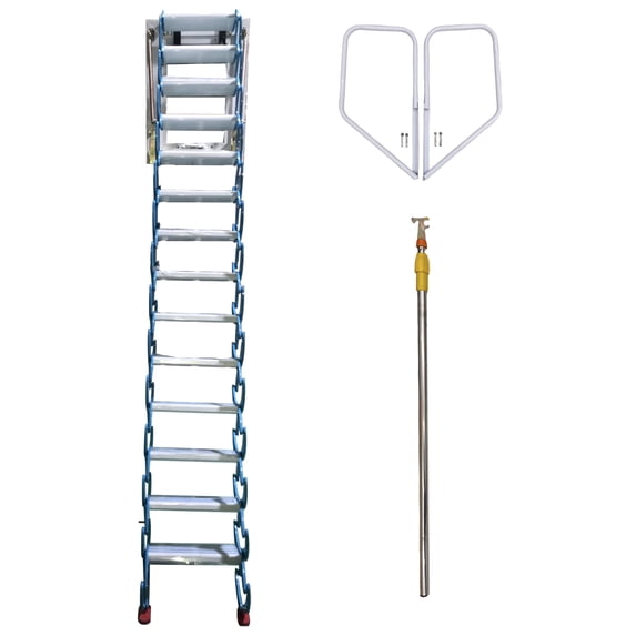 Telescopic Folding Ladder 3.5M Blue Wall-Mounted Aluminum-Magnesium ...