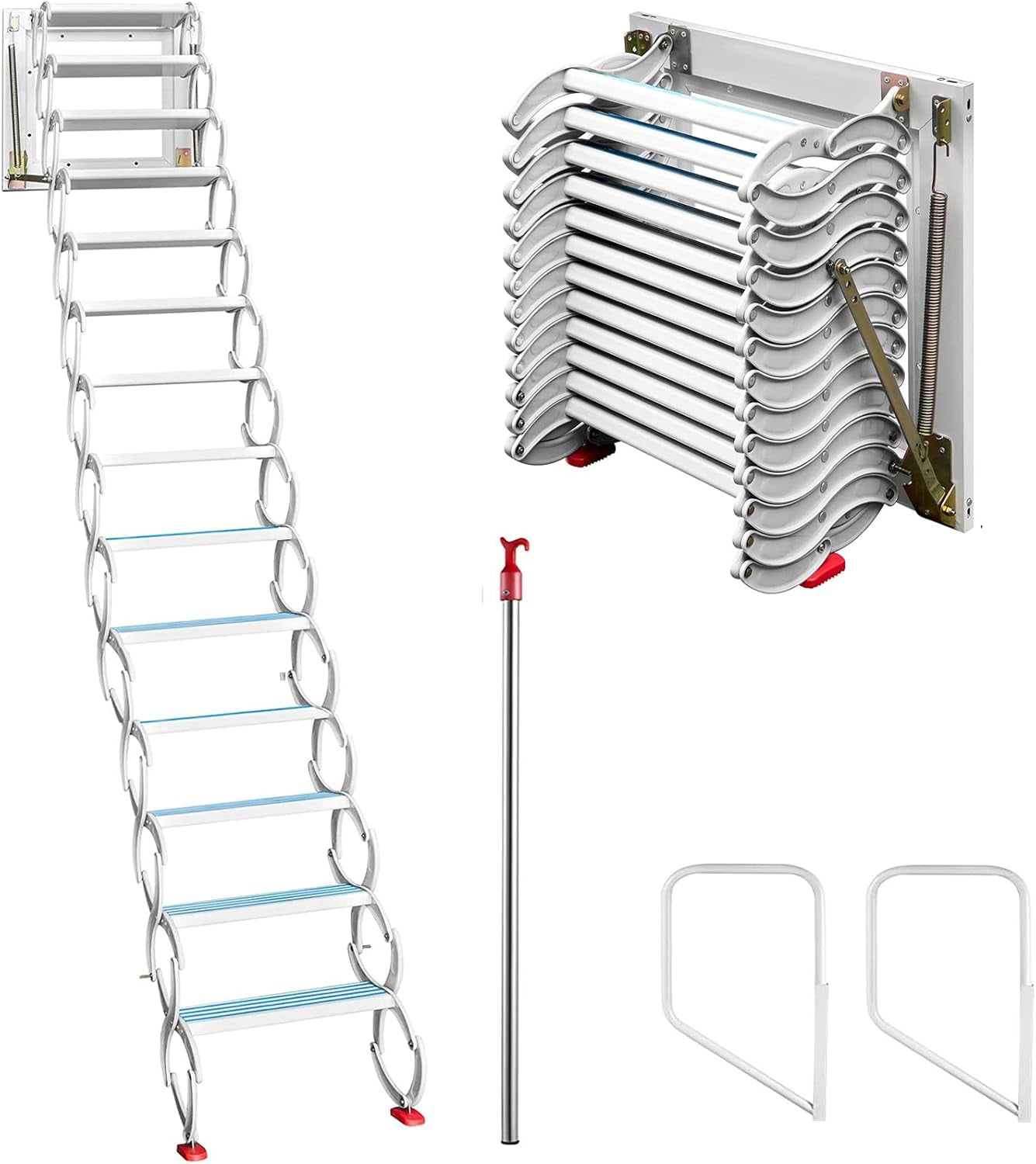 Telescopic Folding Ladder 3.5M White Wall-Mounted Aluminum-Magnesium ...