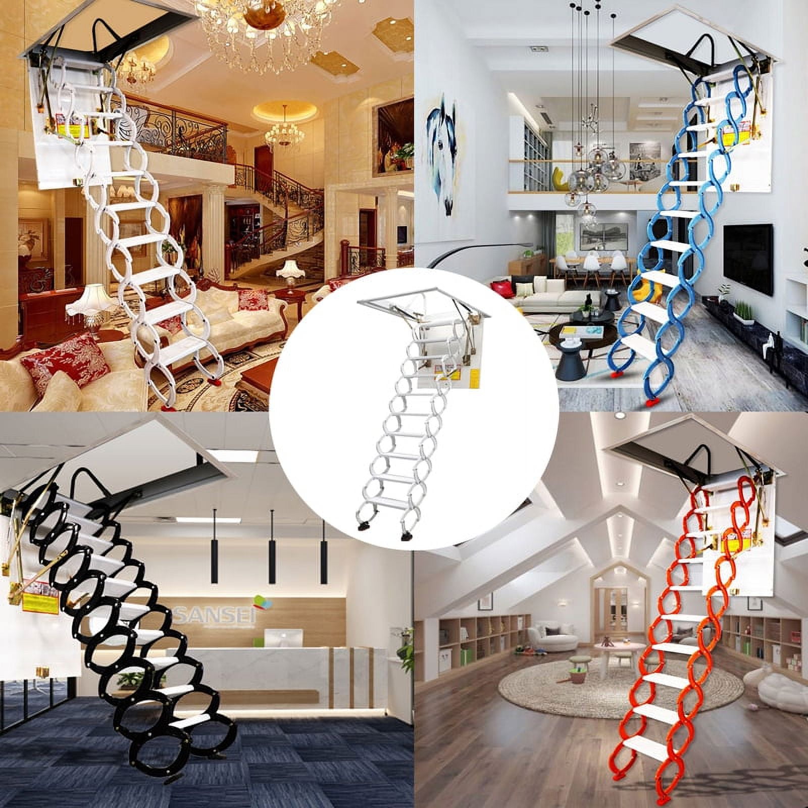 Telescopic Folding Ladder Attic Pull down Ceiling White Hidden Carbon ...