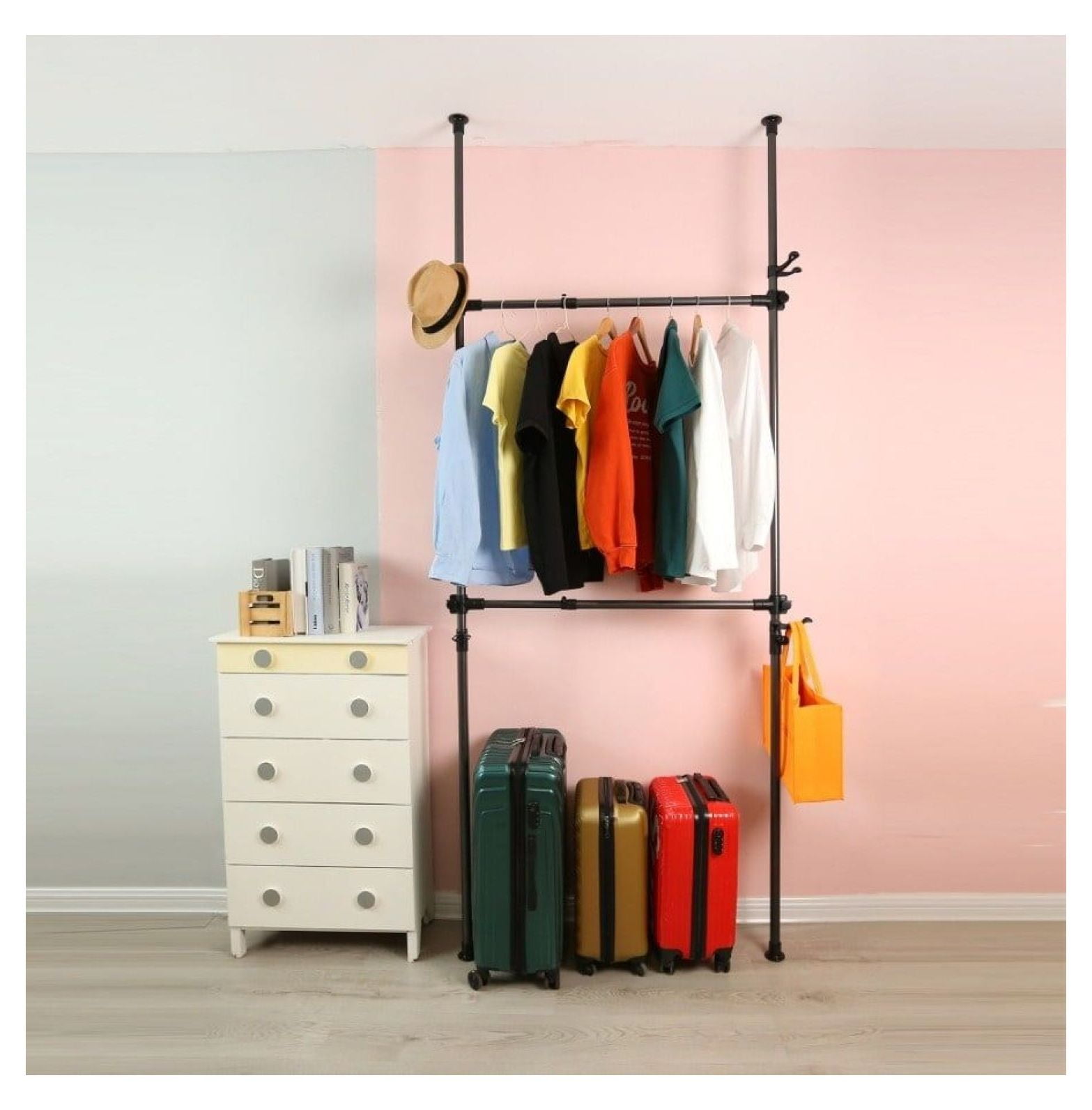 Telescopic Garment Rack, Heavy Duty Design Movable DIY By Hand No ...
