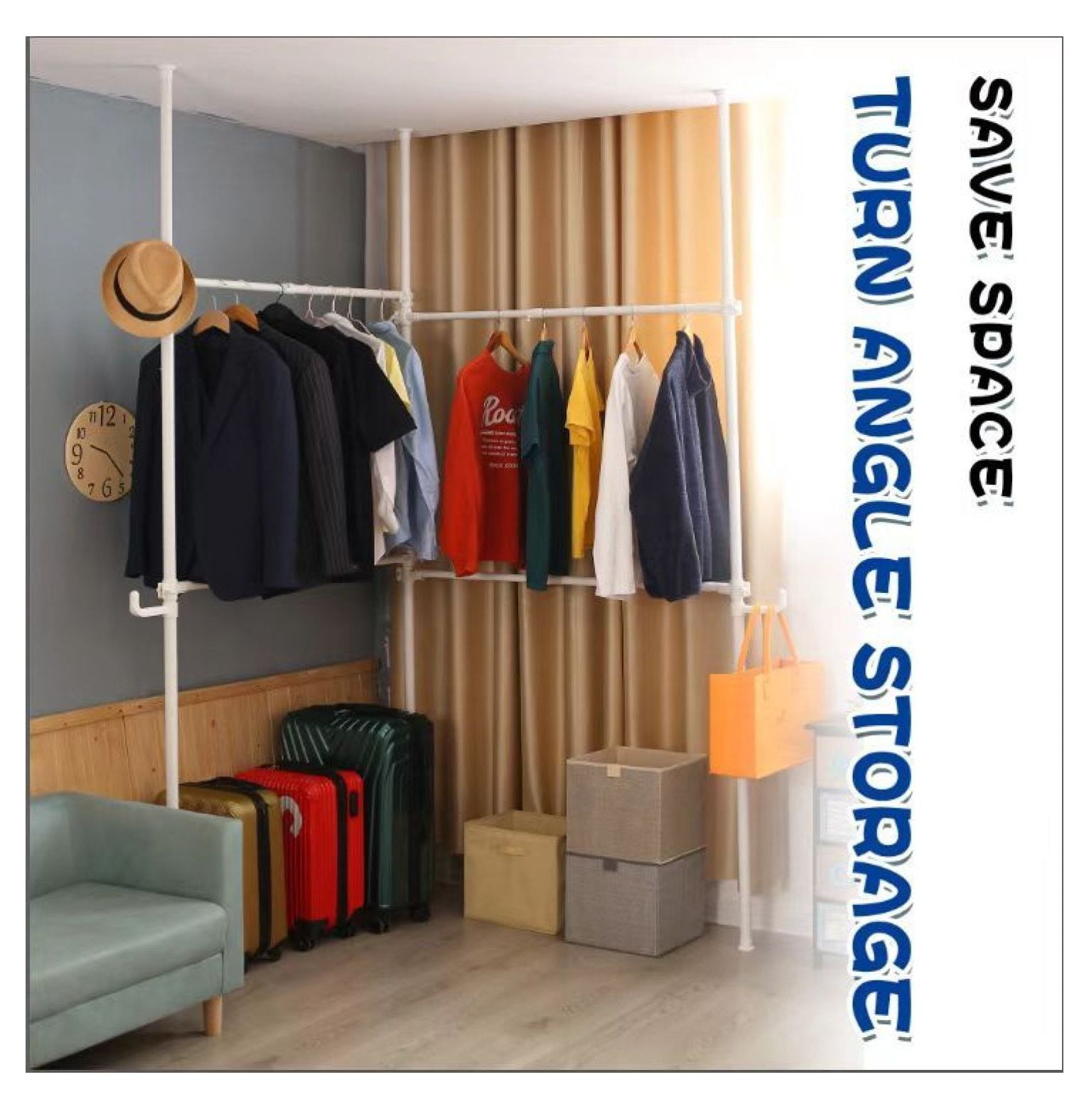 Telescopic Garment Rack, Heavy Duty Design Movable DIY By Hand No ...