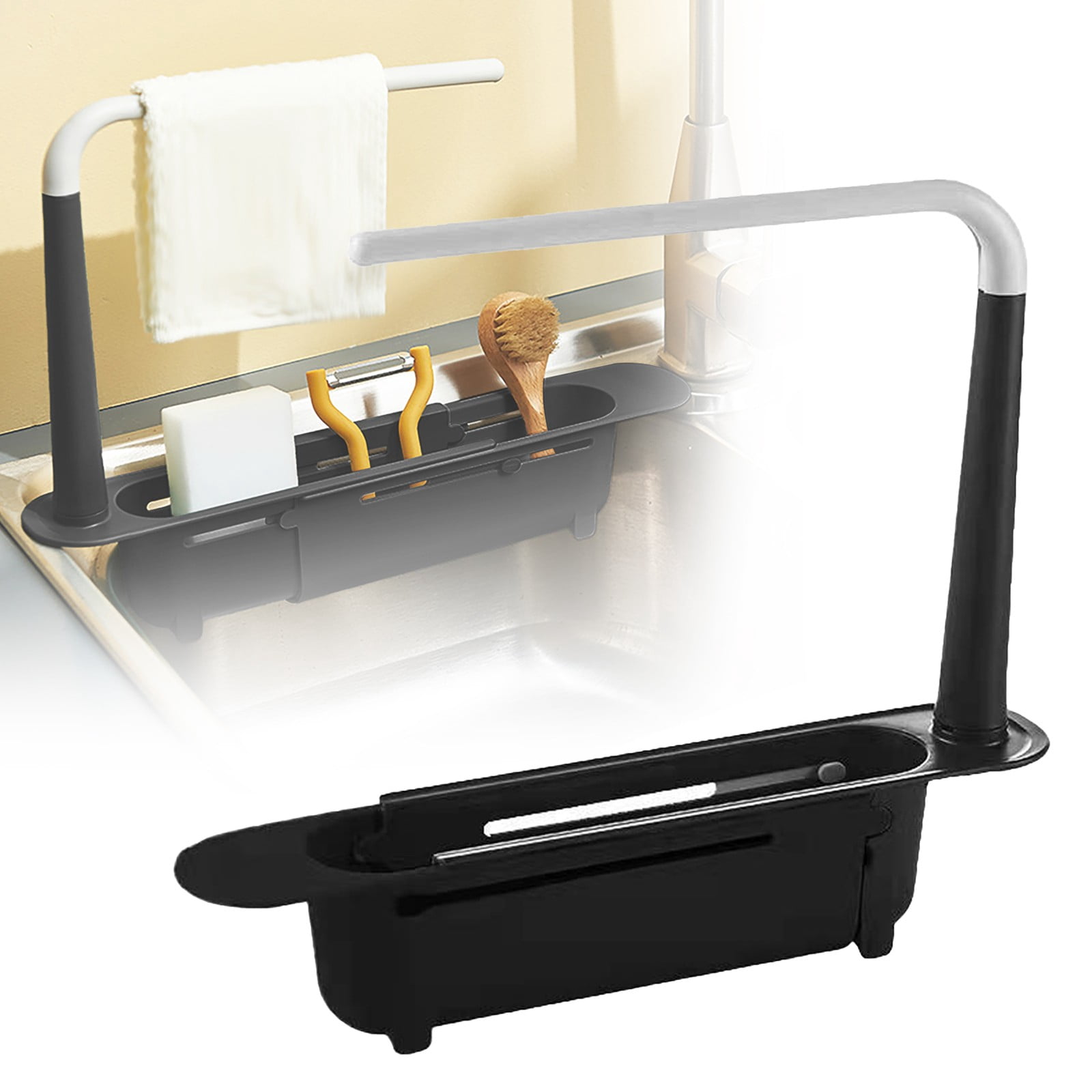 Telescopic Kitchen Over Sink Organizer with Towel Hanger, 2-in-1 ...