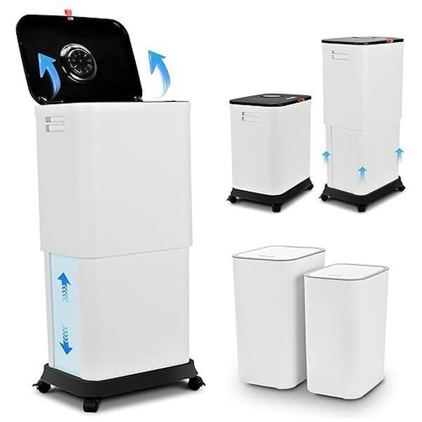 Telescopic Kitchen Waste Bin with Lid, 8L to 45L Adjustable Capacity ...
