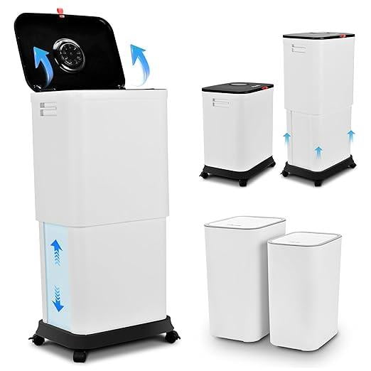 Telescopic Kitchen Waste Bin with Lid, 8L to 45L Adjustable Capacity ...