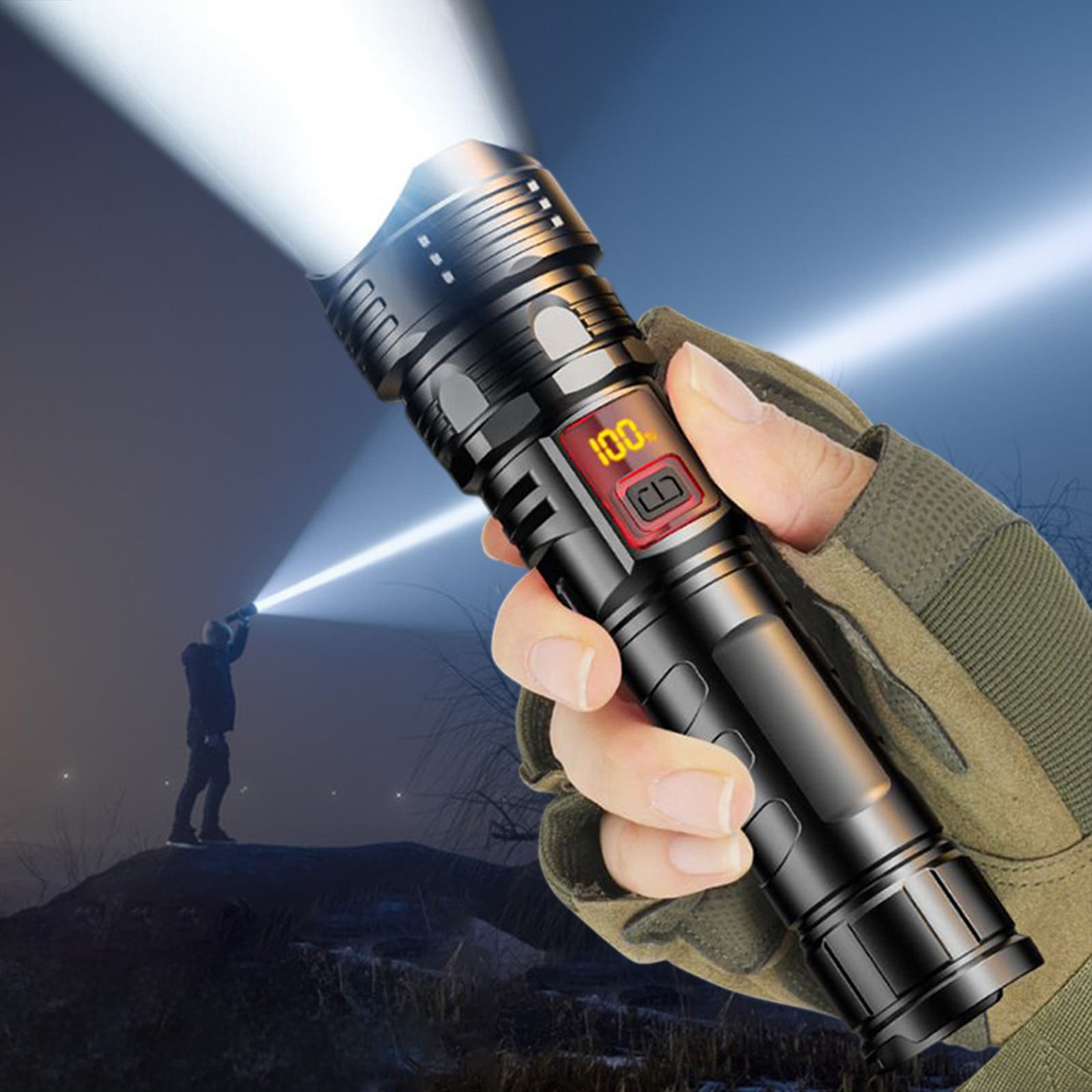 Telescopic LED Flashlight, Strong Beam Power, Built-in Battery, Dual ...