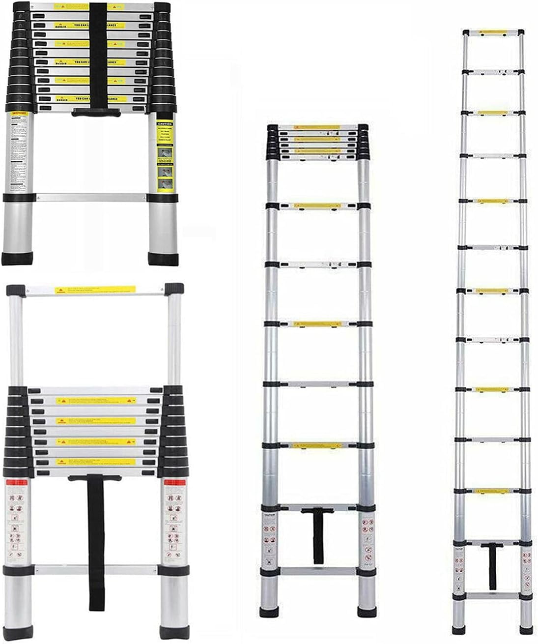 Telescopic Ladder 12ft Aluminum Extension Ladder 3.8M Adjustable Button ...