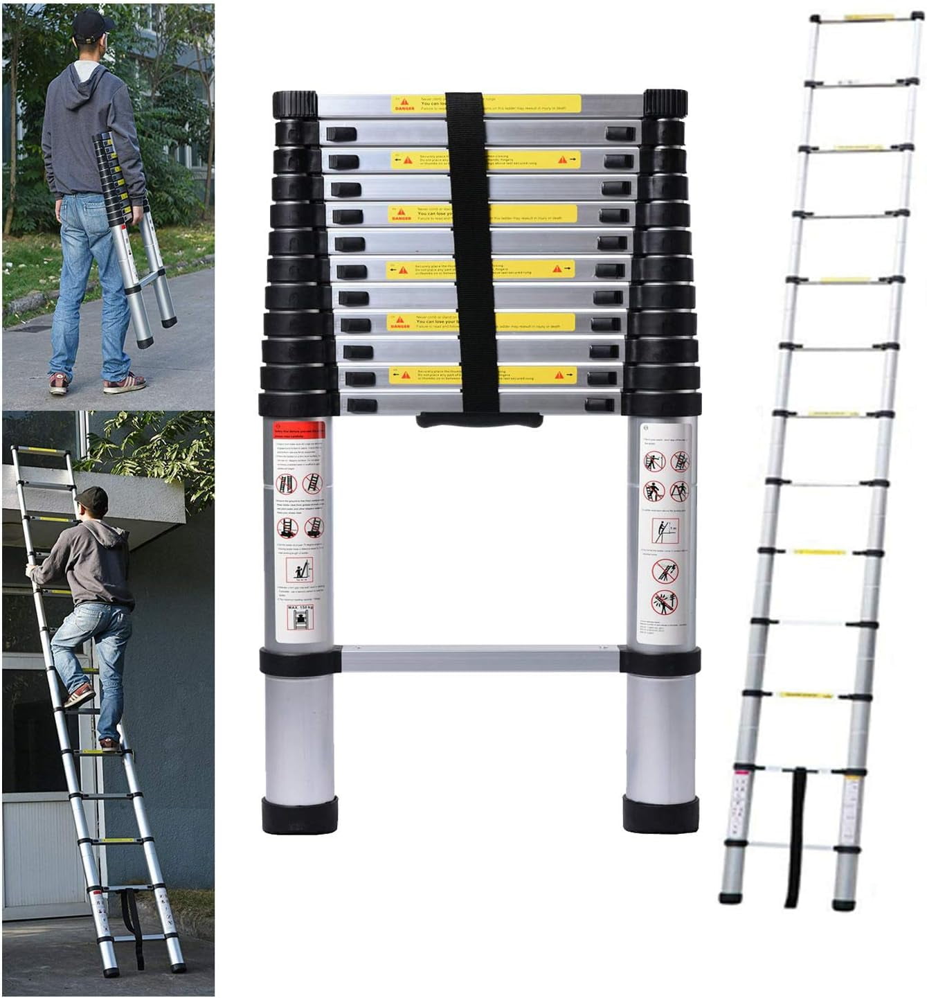 Telescopic Ladder 14.4FT- Aluminum Lightweight, Telescoping Extension ...