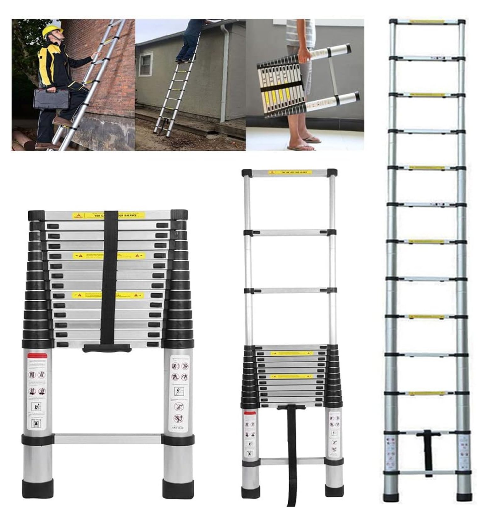 Telescopic Ladder 14.4FT- Aluminum Lightweight, Telescoping Extension ...