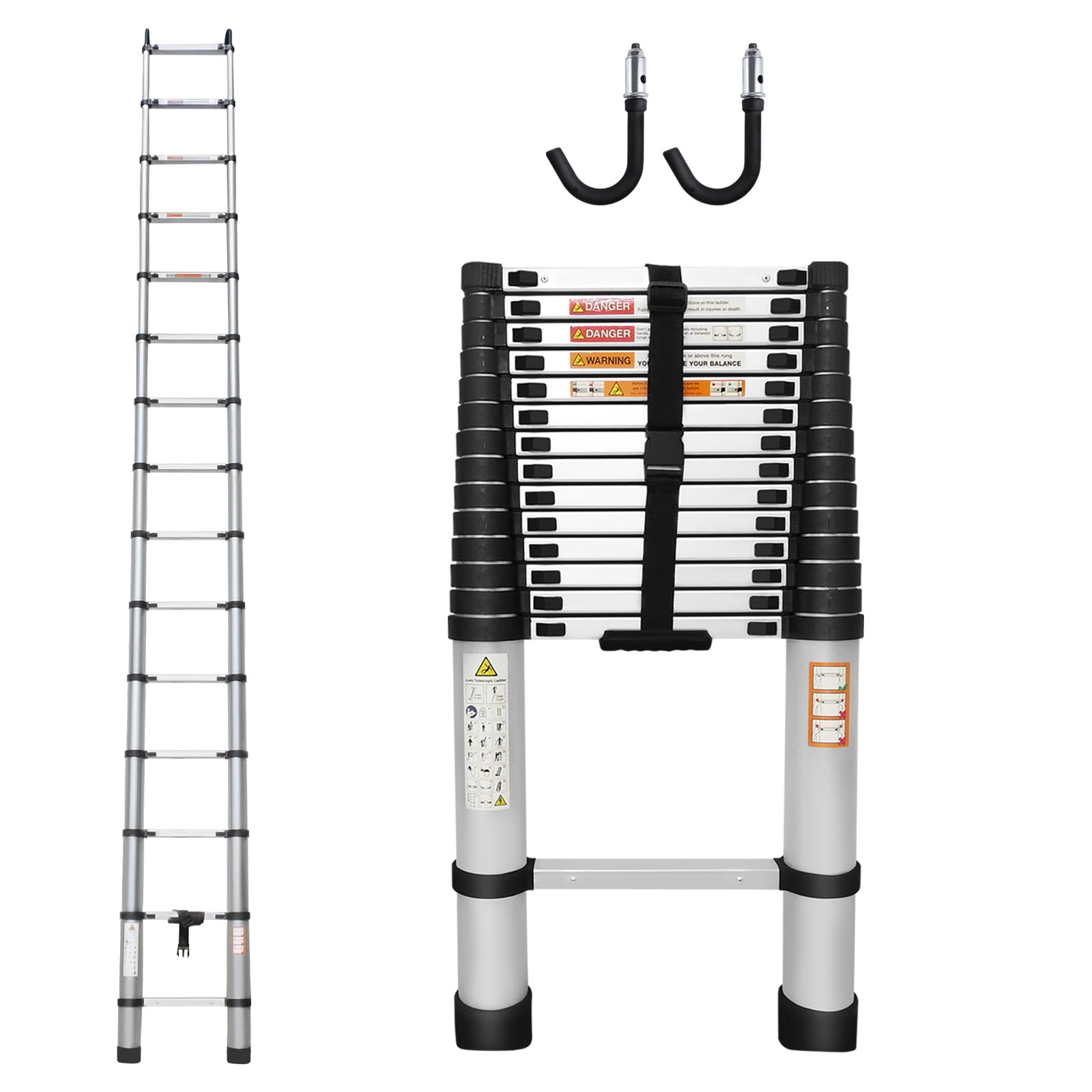 Telescopic Ladder 14.4FT Multi-purpose Ladder with 2 Hooks, Portable ...