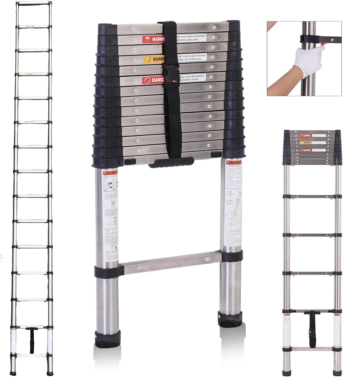 Telescopic Ladder 15.5 ft Stainless Steel Extended Descending Ladder ...