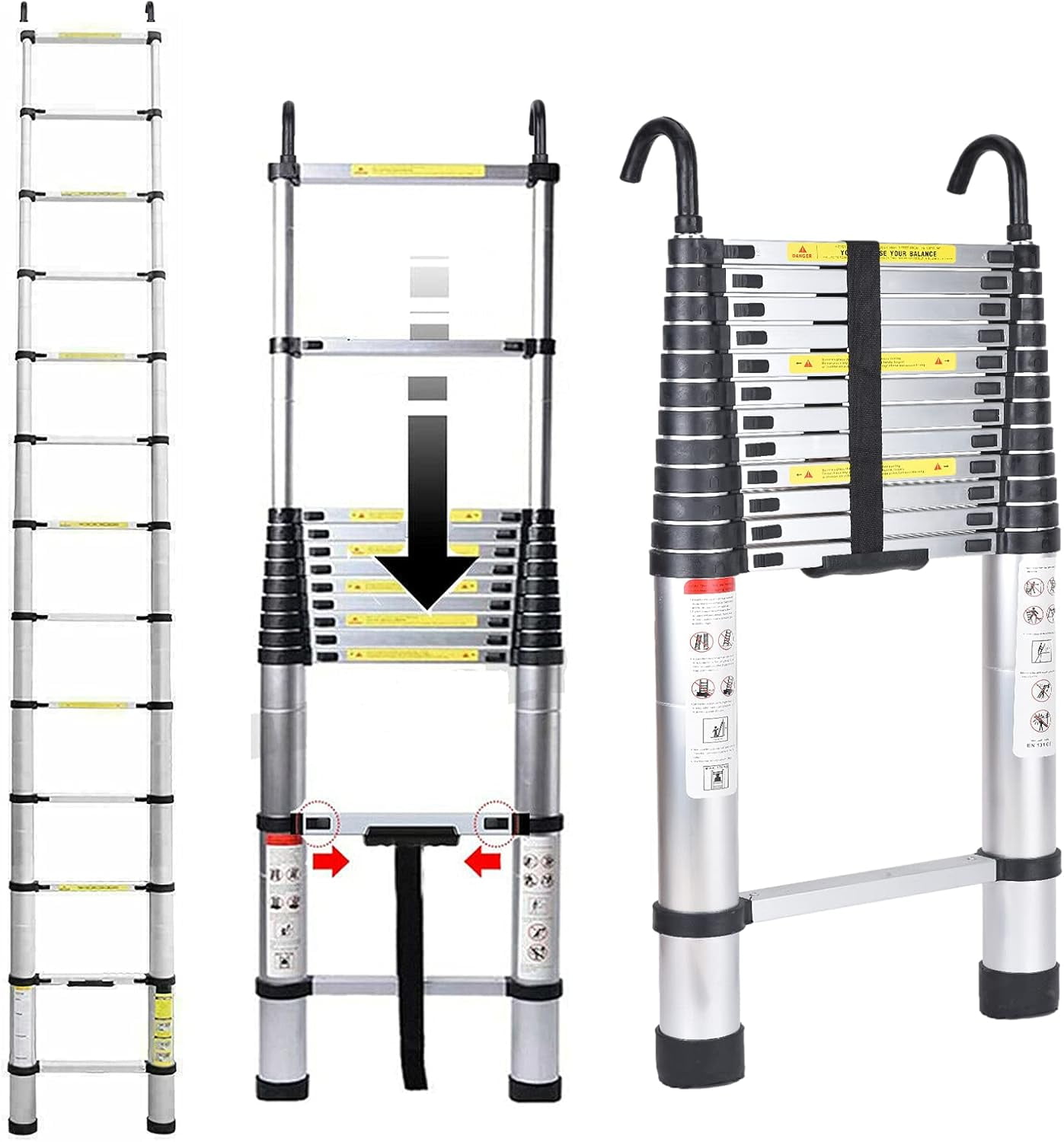 Telescopic Ladder 16.4 ft Extension Ladder with Detachable Hook Heavy ...