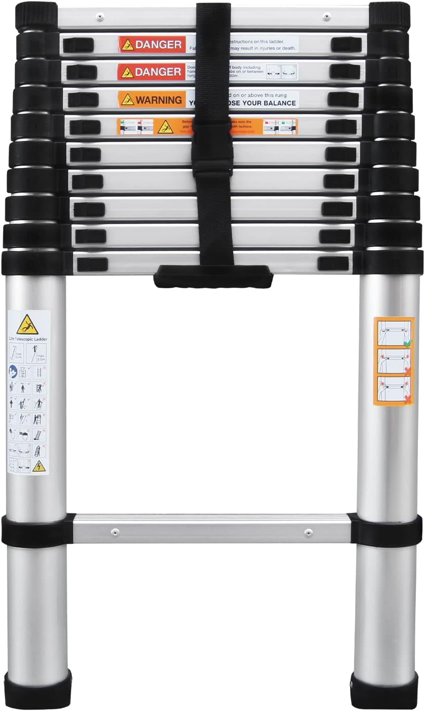 Telescopic Ladder 3.2M/10.5FT Aluminium Extension Ladder with Non Slip ...