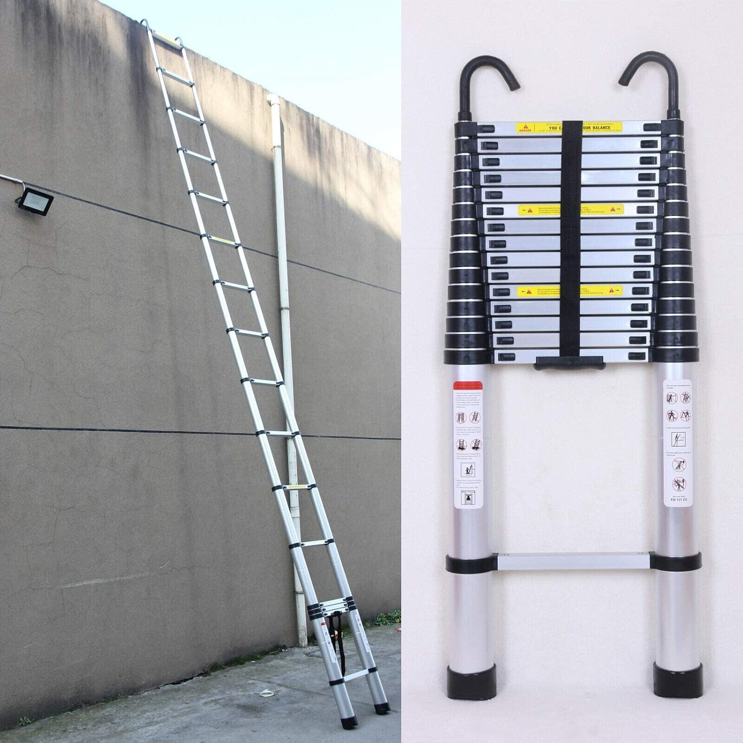Telescopic Ladder 6.2M/20.3FT W/Detachable Hooks&Extendable Steps ...
