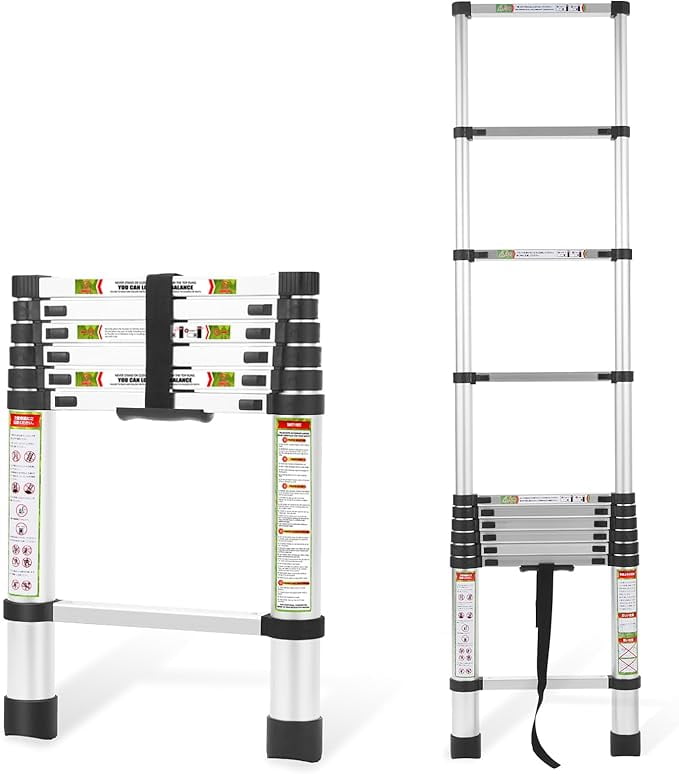 Telescopic Ladder, 6.5FT RIKADE Aluminum Telescoping Ladder with Non ...