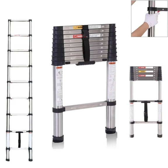 SKYSHALO Collapsible Ladder, 18.5 FT Aluminum, Easy One-button ...