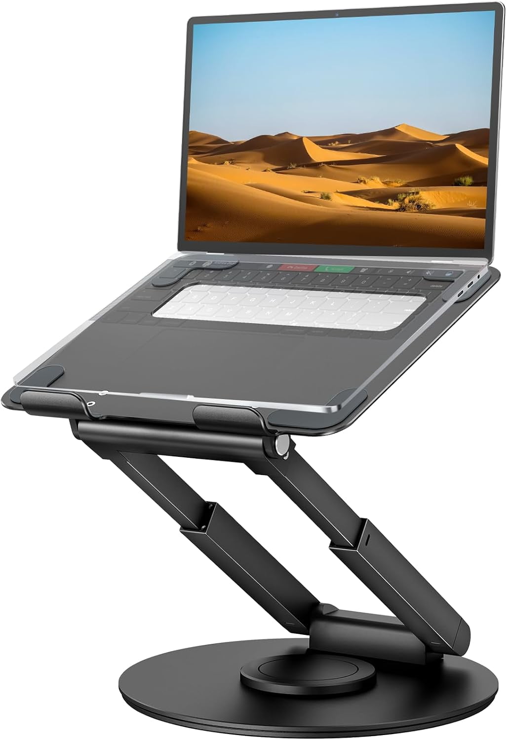 Telescopic Laptop Stand for Desk with 360° Swivel Base, Sit to Stand ...