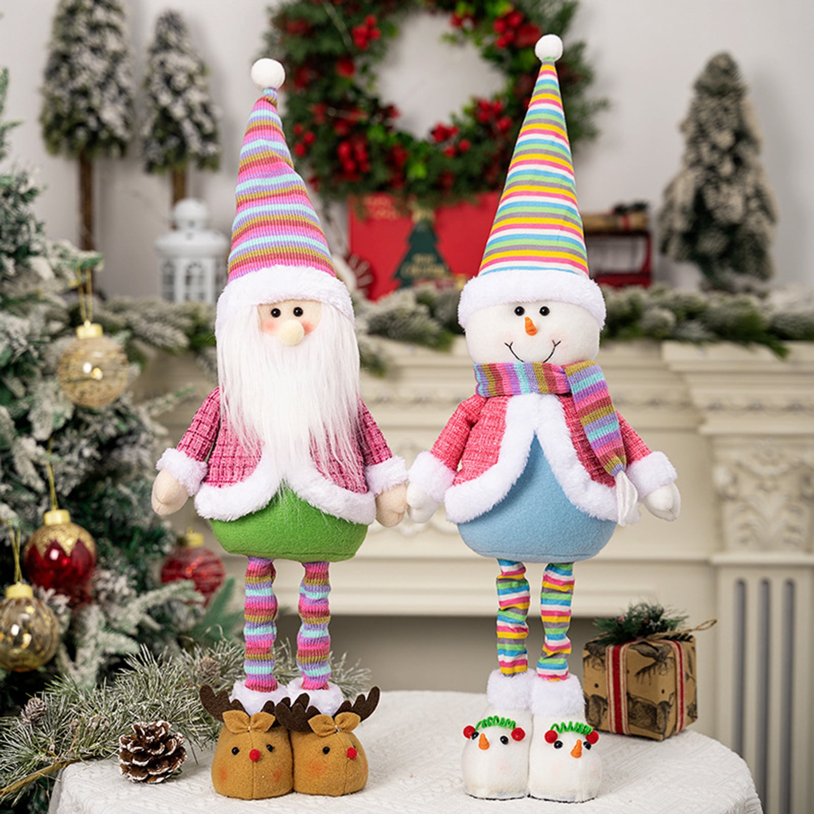 Telescopic Leg Christmas Doll Ornament - Plush Santa Claus Snowman Doll ...