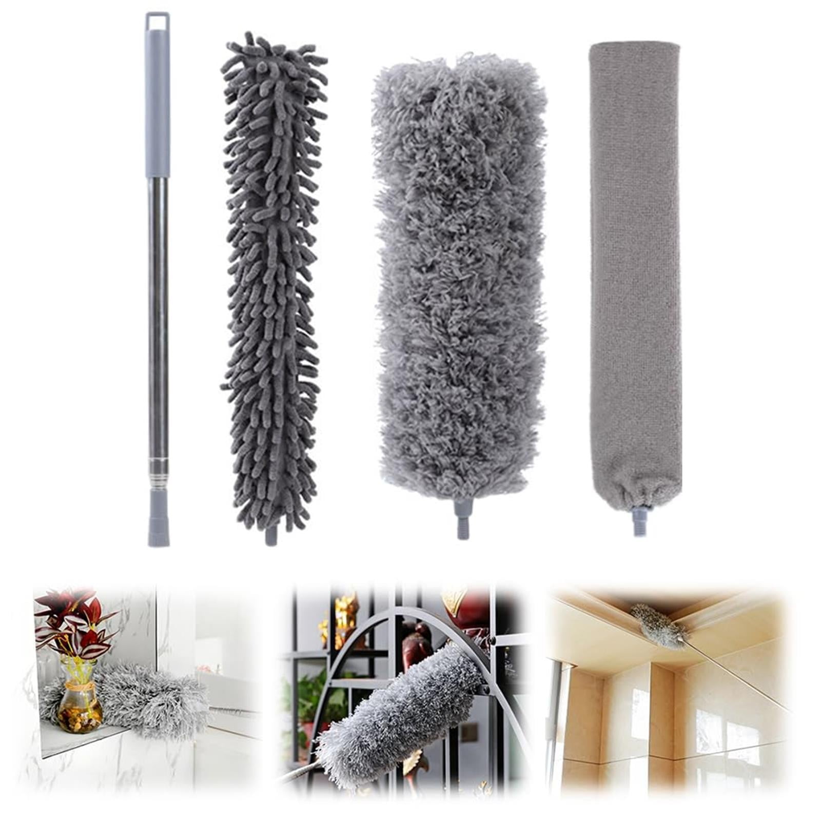Telescopic Microfiber Duster 4-piece set with Bendable Head, Washable ...