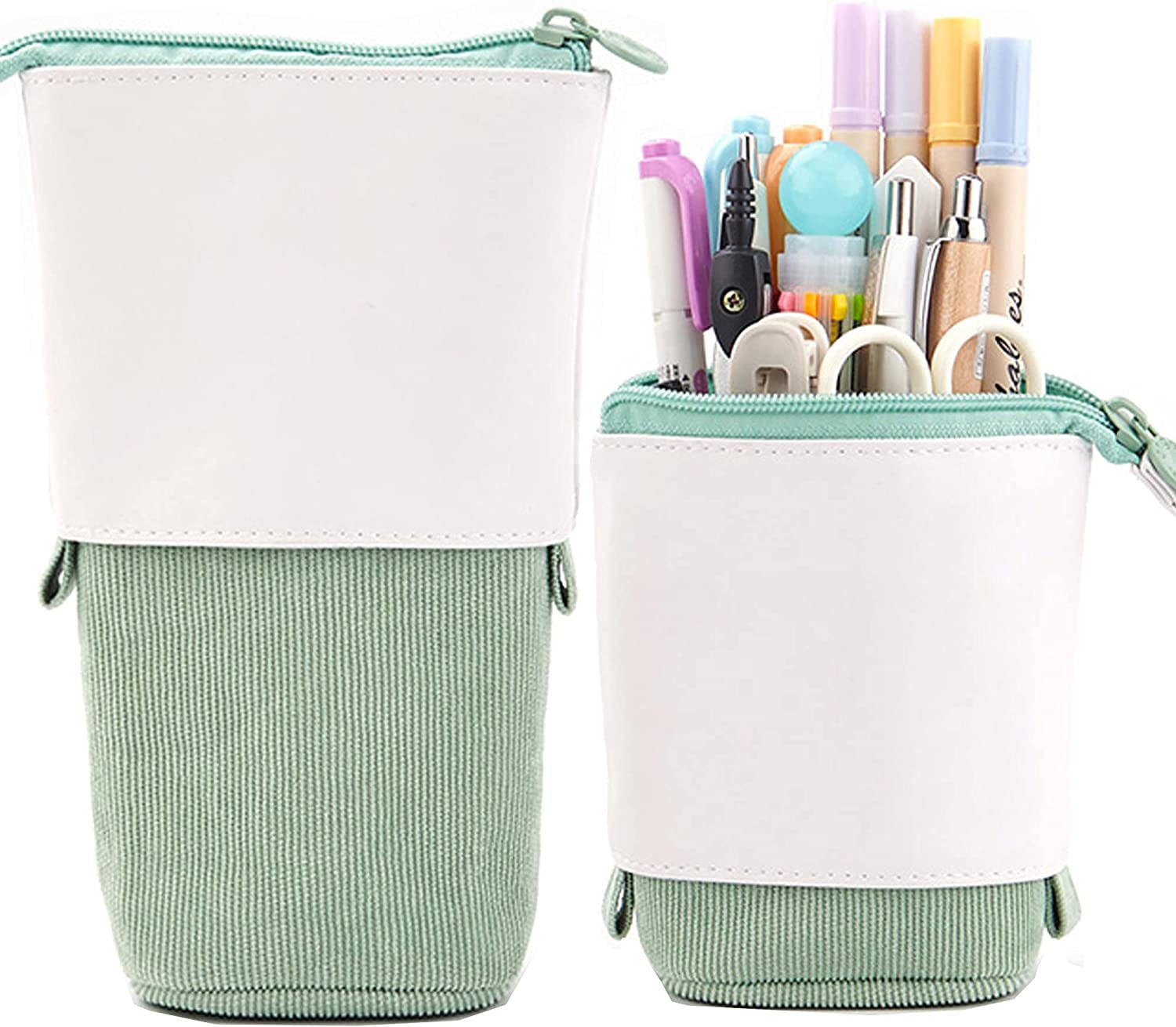 Telescopic Pencil Bag Pen Holder Stationery Case, PU Corduroy Stand-up ...