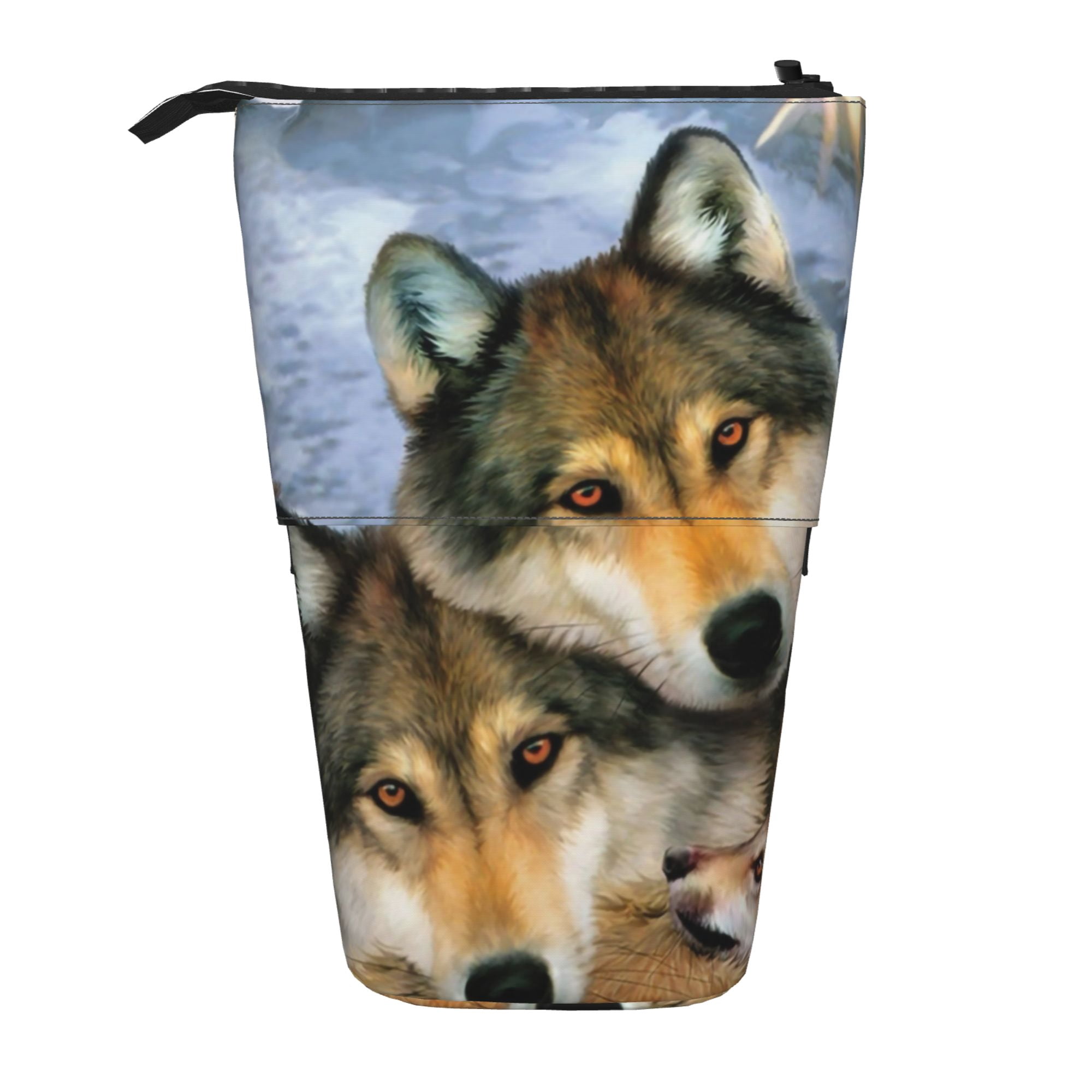 Telescopic Pencil Pouch Holder Canvas Alaska Wolf Dog Family Makeup Bag ...
