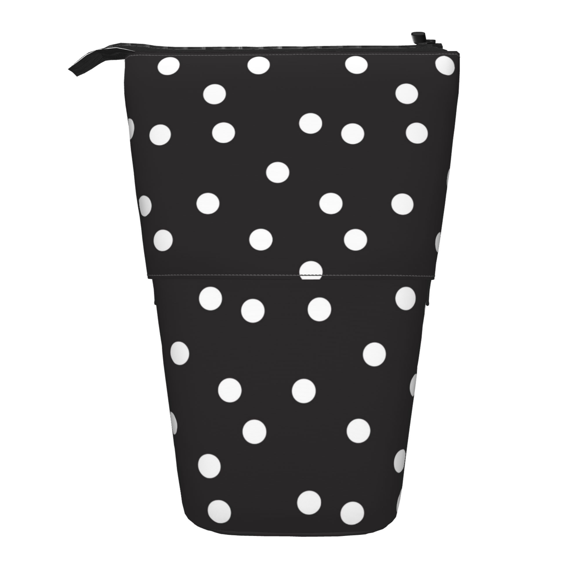 Telescopic Pencil Pouch Holder Canvas Black White Polka Dots Makeup Bag Cosmetics Stationery Pen ...