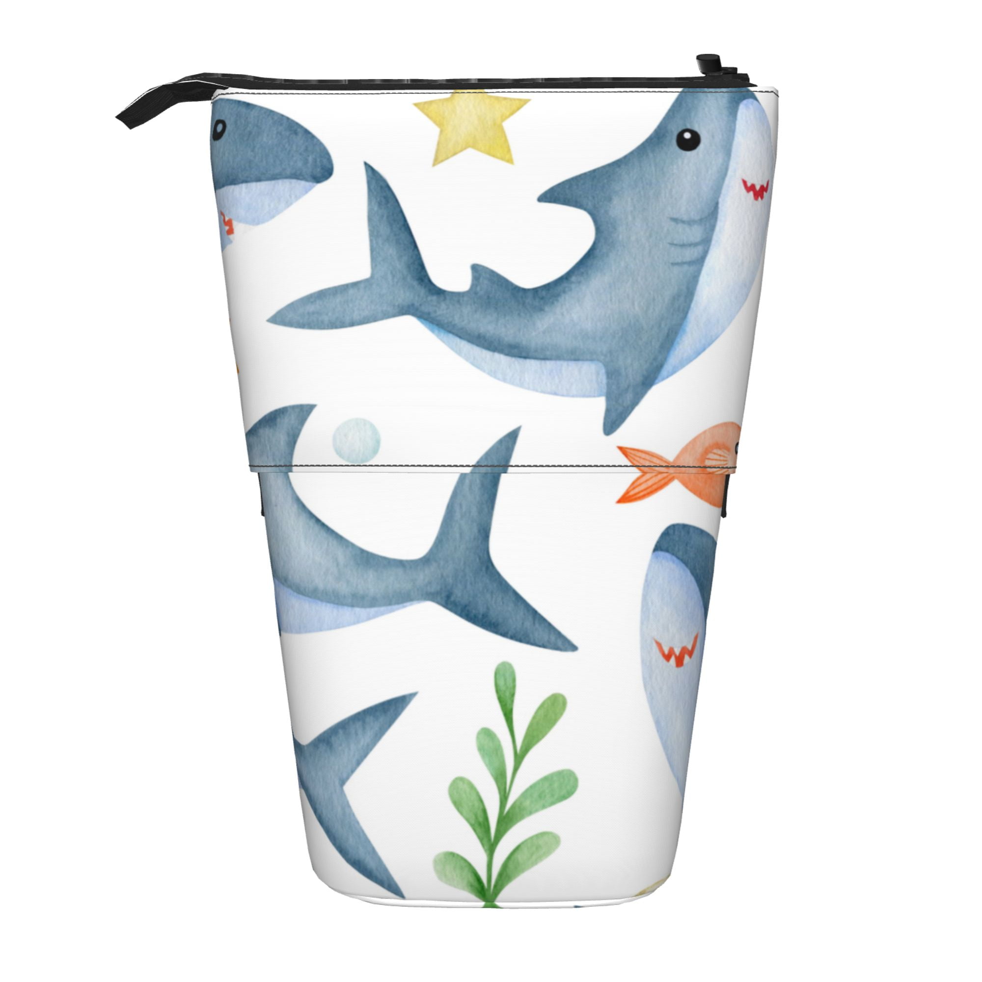 Telescopic Pencil Pouch Holder Canvas Shark Makeup Bag Cosmetics ...