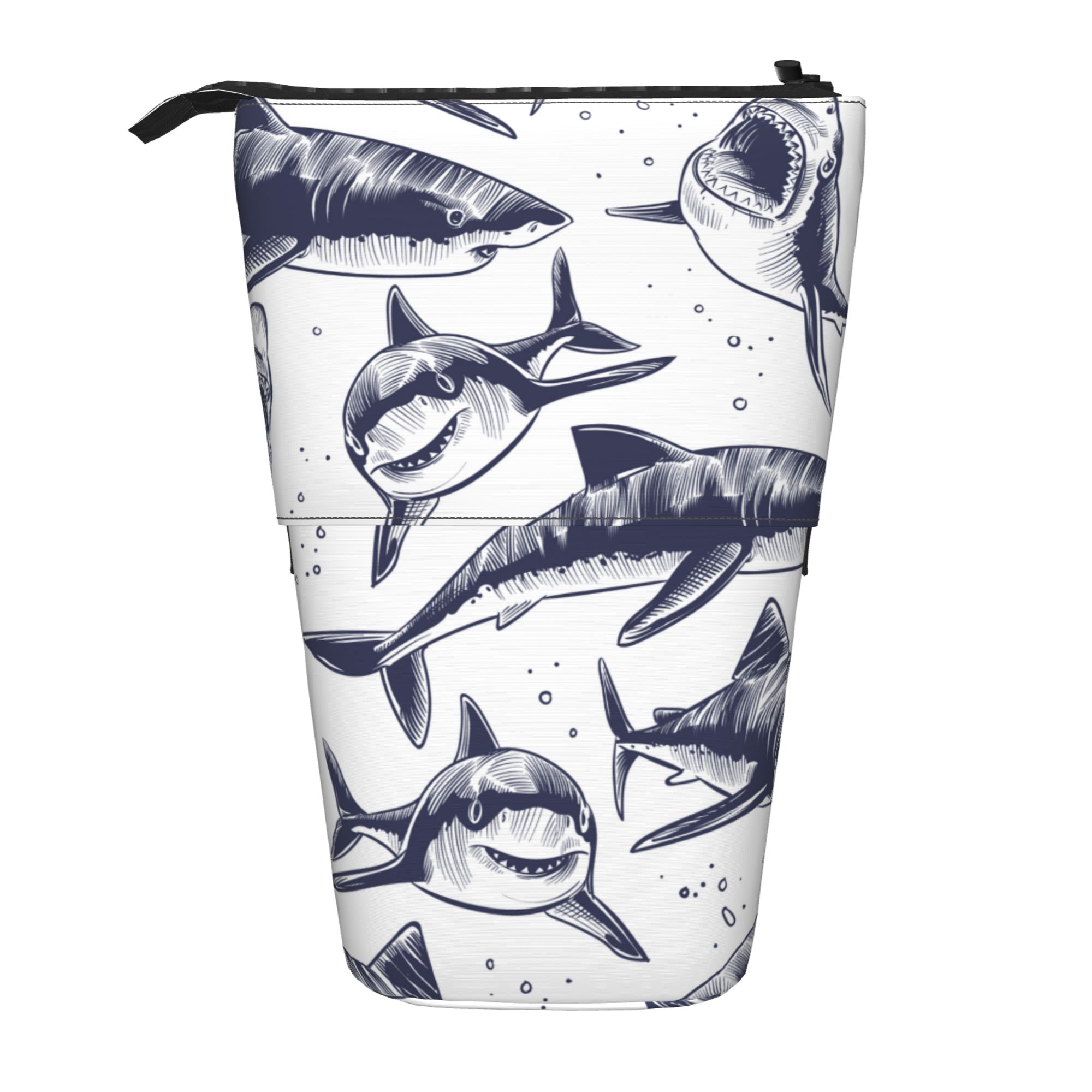 Telescopic Pencil Pouch Holder Canvas Shark Makeup Bag Cosmetics ...