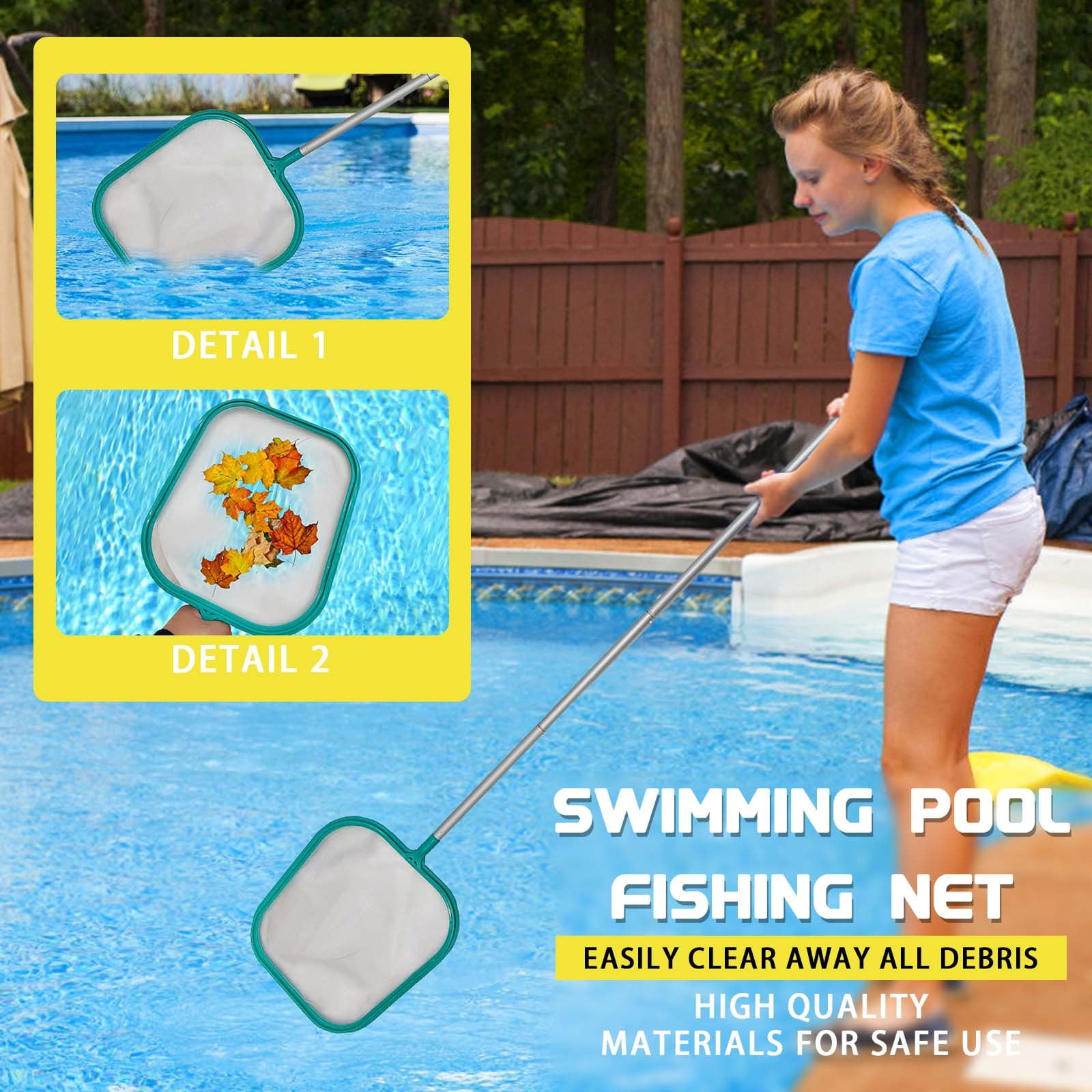 Telescopic Pool Skimmer Net with Extendable Aluminum Pole, Fine Mesh ...
