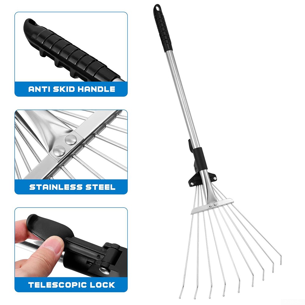 Telescopic Rake Garden Grass Leaf Rake 72cm Extendable Garden Metal ...