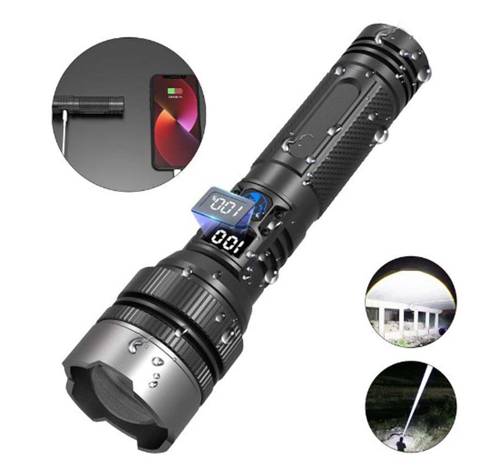 Telescopic Rechargeable Flashlight, High-Powered LED Beam, Rugged ...