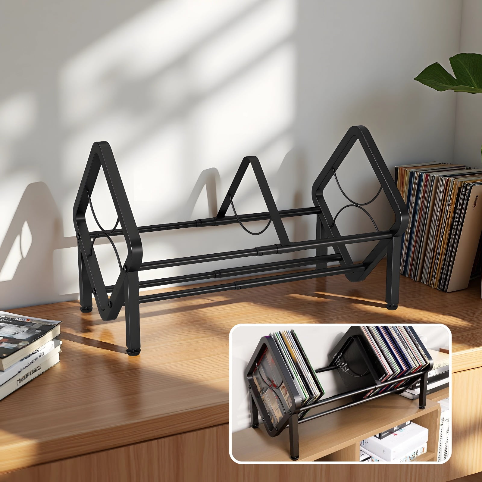 Telescopic Record Storage Rack,Sturdy Triangular Support,Adjustable ...