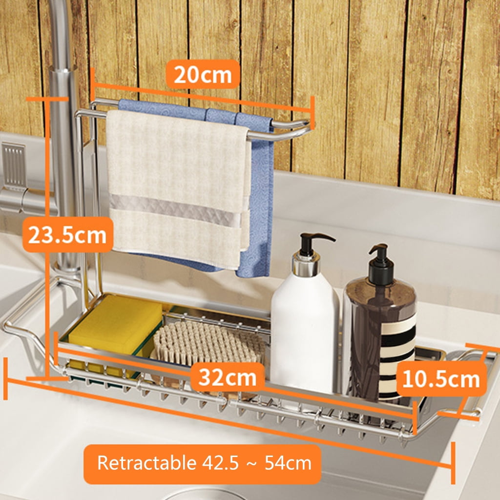 Telescopic Sink Stainless Steel Rack Dish Drying Drain Basket Sponge ...