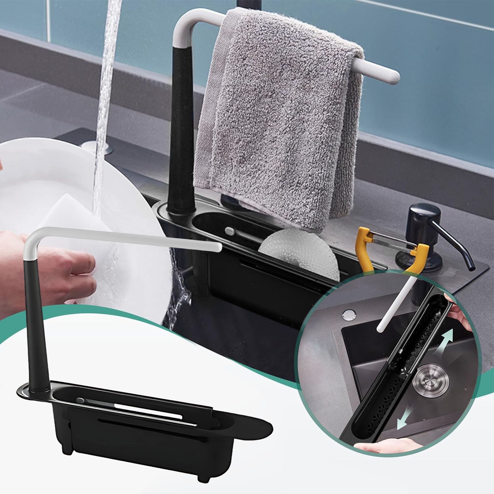 Telescopic Sink Storage Rack, Retractable Sink Drainer with Bracket and ...