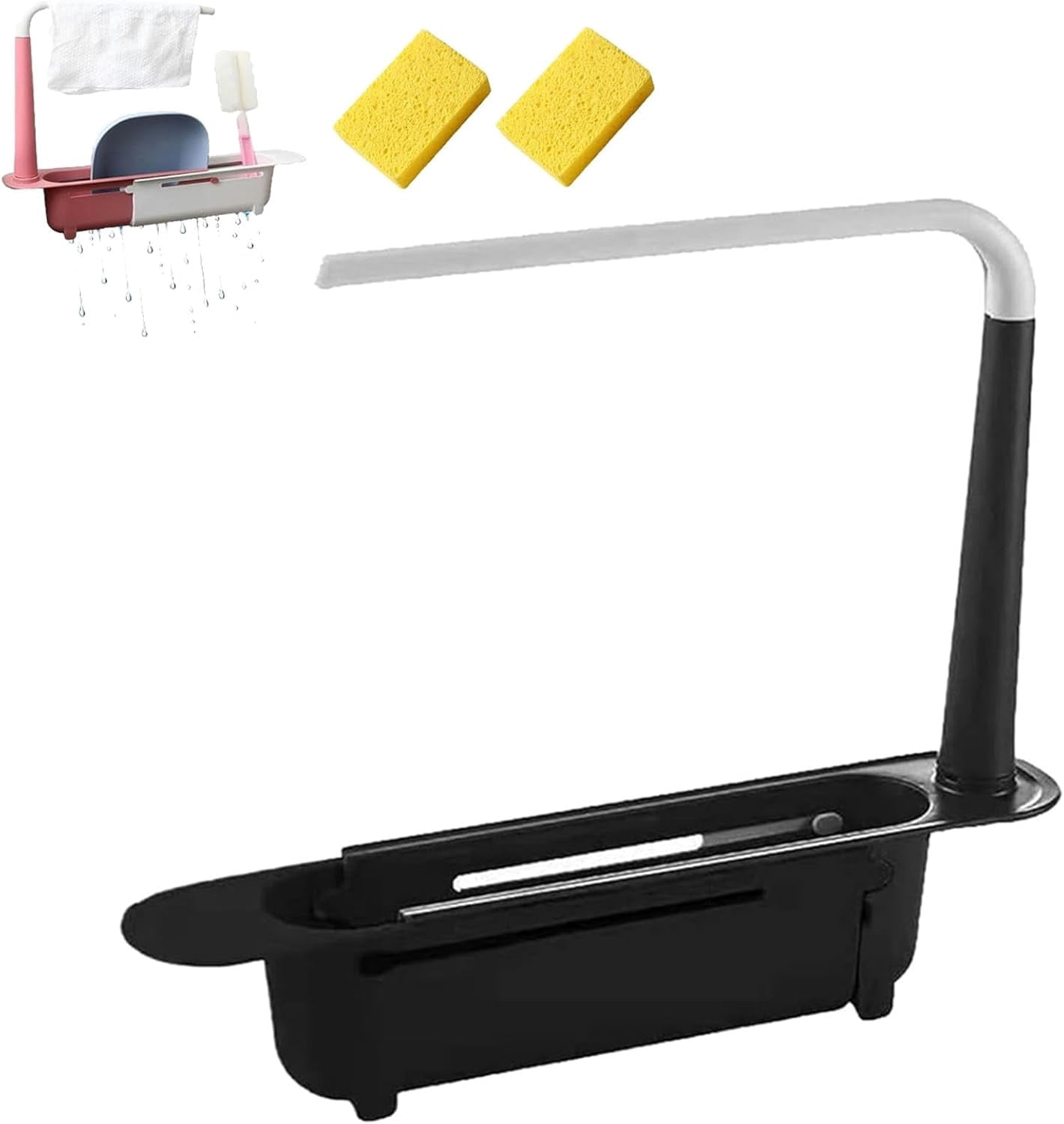 Telescopic Sink Storage Rack, Retractable Sink Drainer with Bracket and ...
