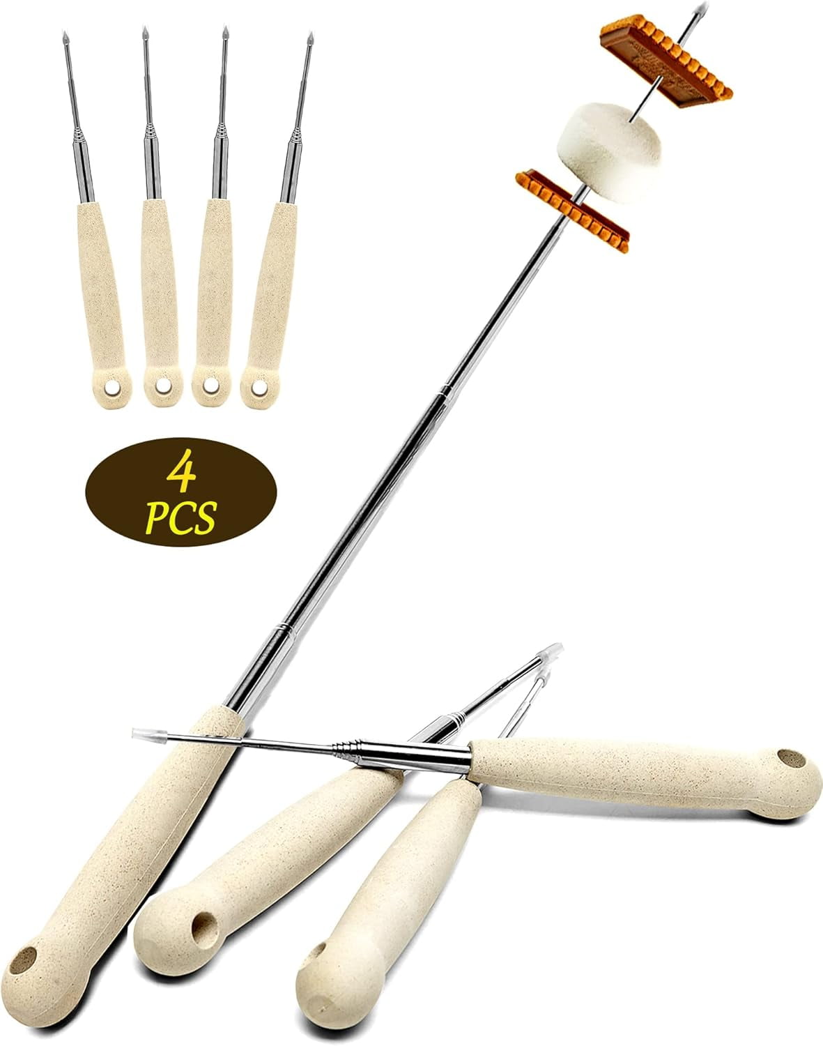 Telescopic Smores Sticks, Set of 4-32 Inch Extendable Marshmallow ...
