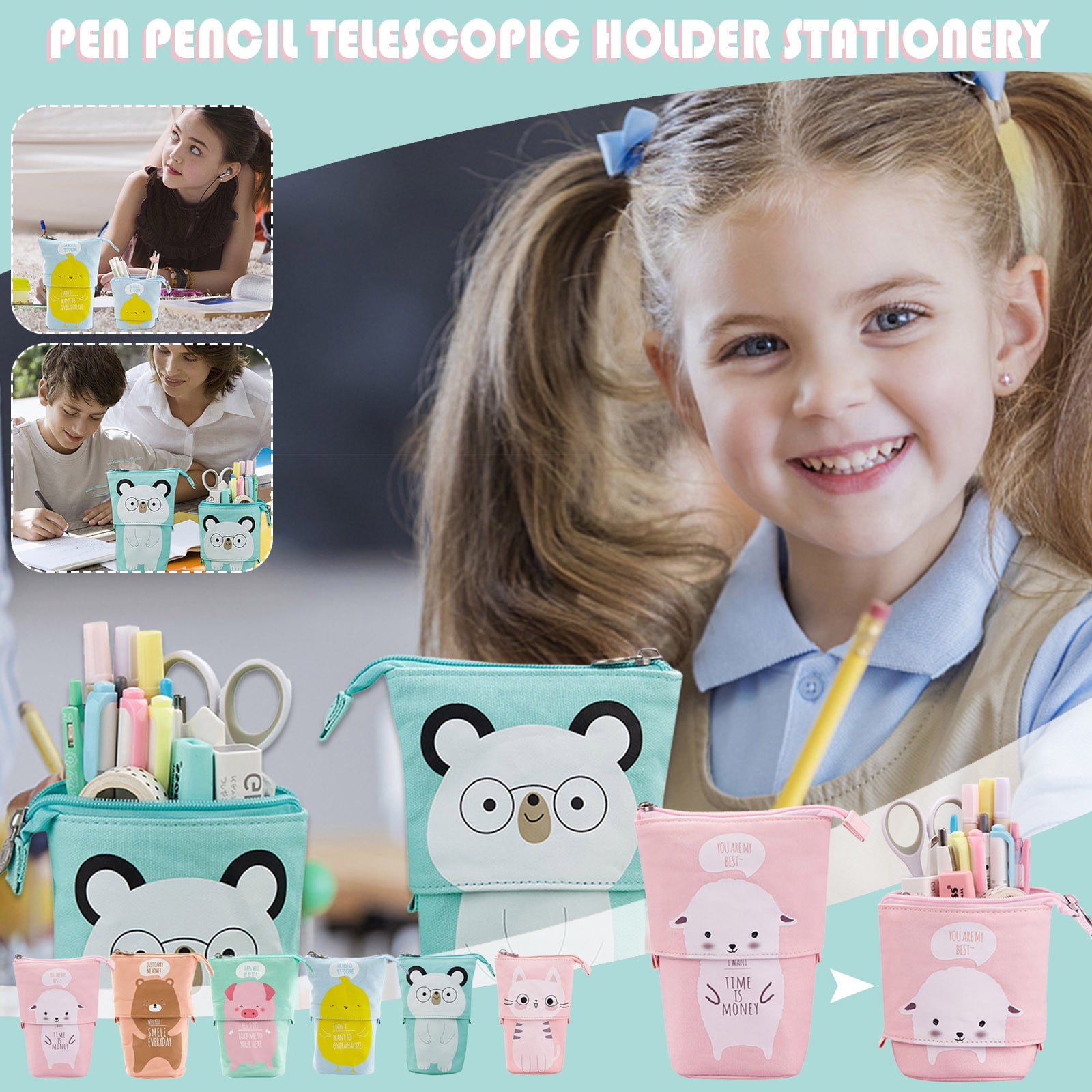 Telescopic Stationery Case Corduroy Stand-up Transformer Bag, Metal ...